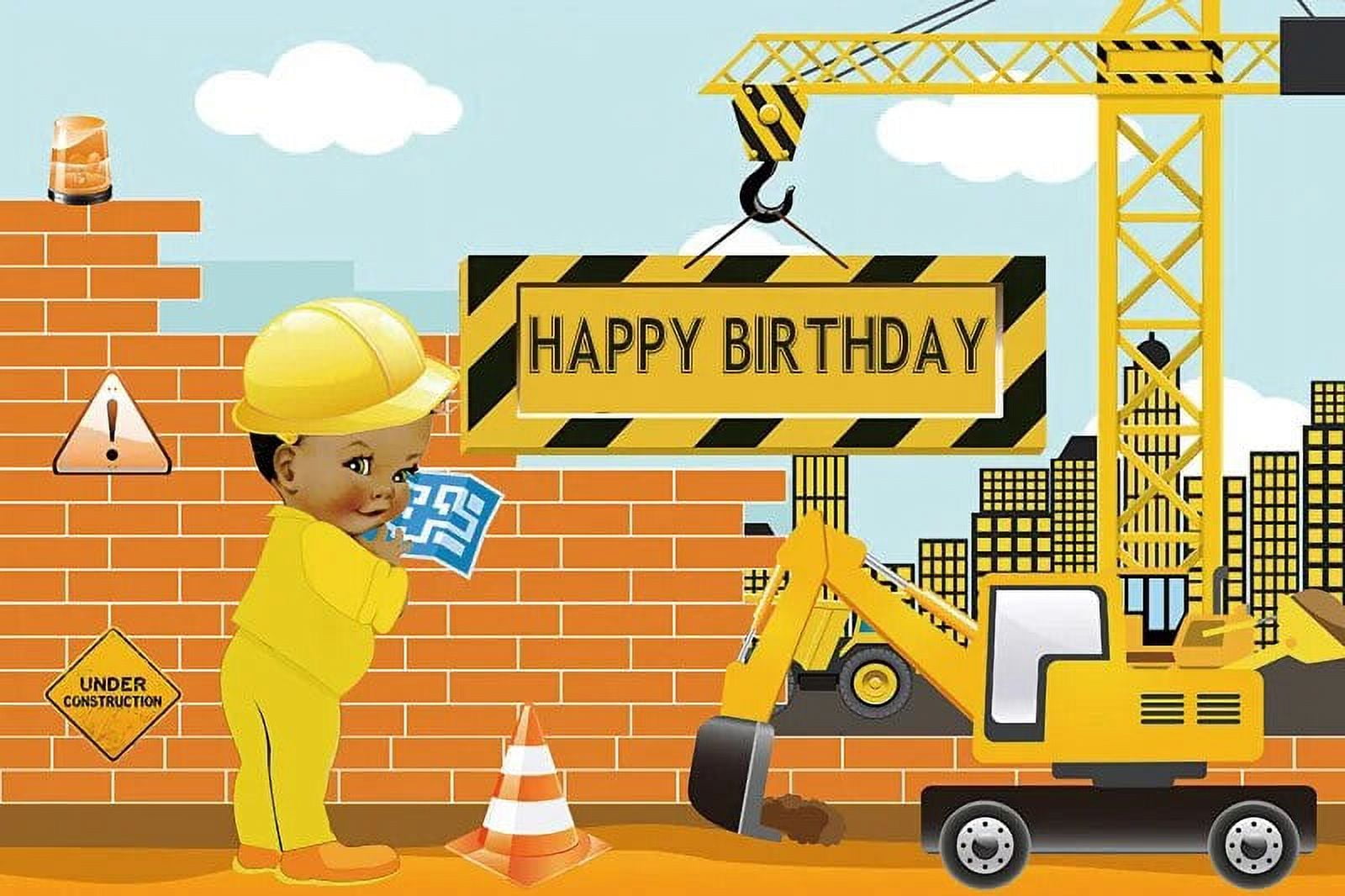 Birthday Backgrounds Outdoor Construction Zone Excavator Truck Crane ...