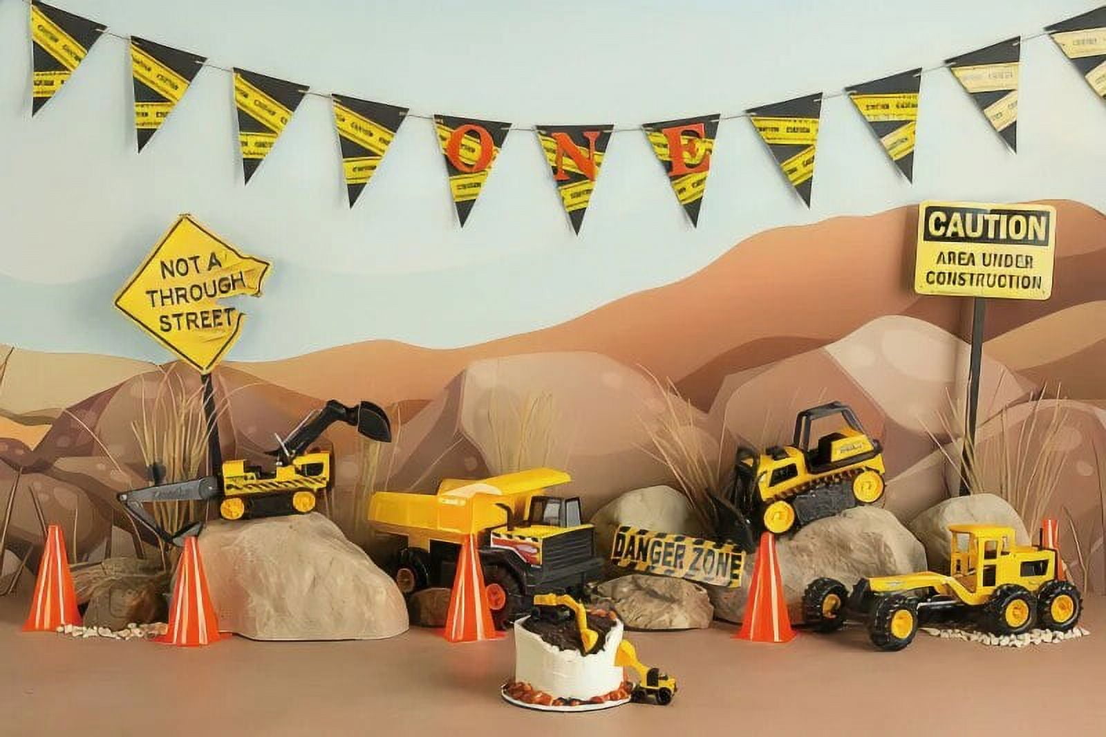 Birthday Backgrounds Outdoor Construction Zone Excavator Truck Crane ...