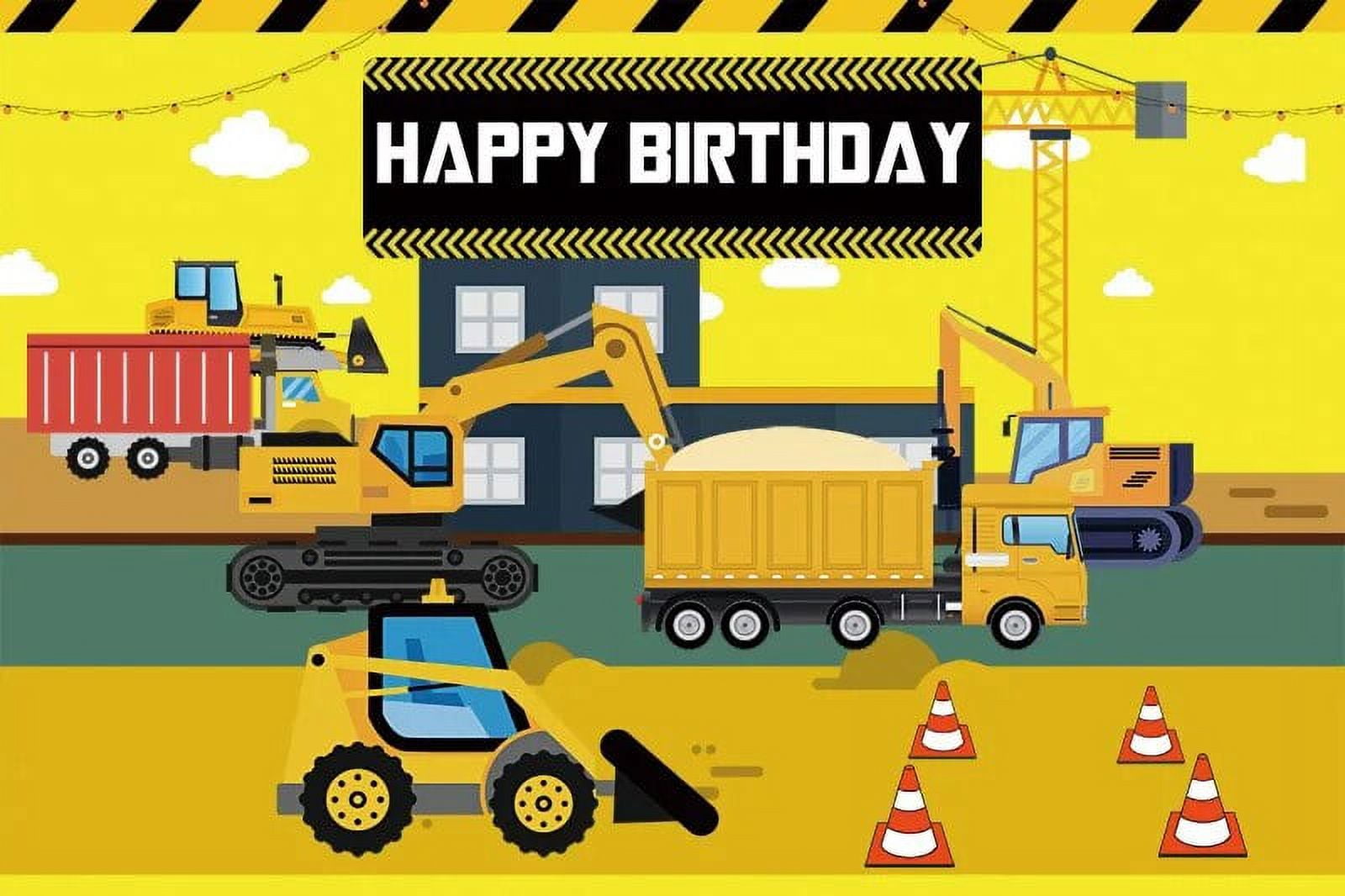 Birthday Backgrounds Outdoor Construction Zone Excavator Truck Crane ...