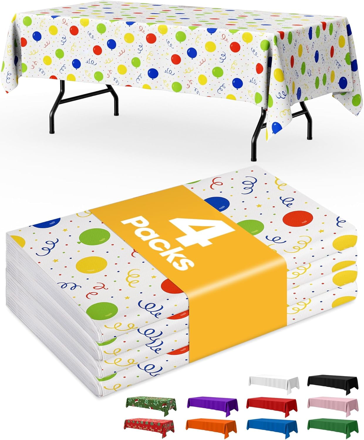 Birthday Balloon Plastic Table Cloth Rectangle Table 4 Pack, 54''×108 ...