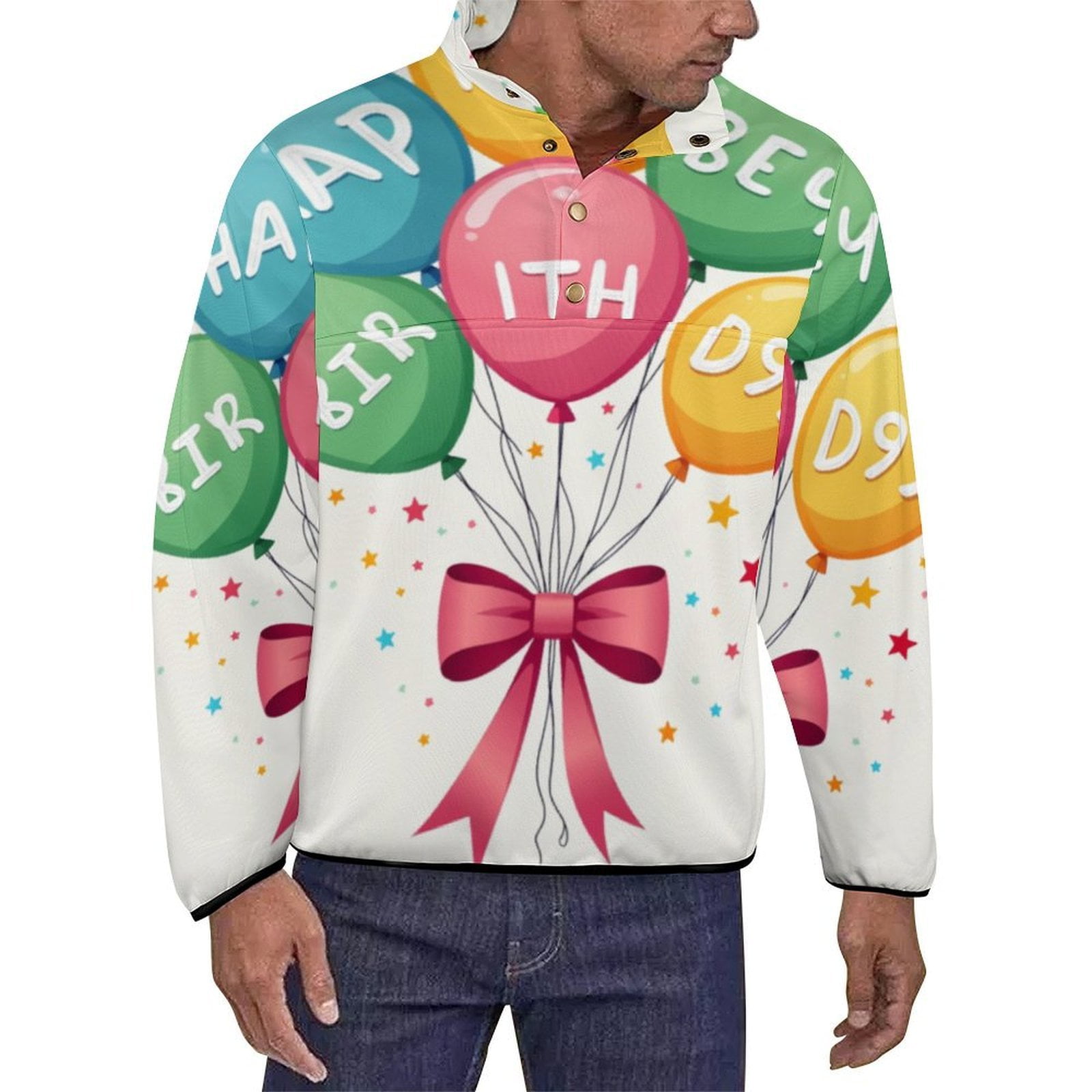 Birthday Balloons with Beautiful Bow Men's Stand Collar Sweater Long ...
