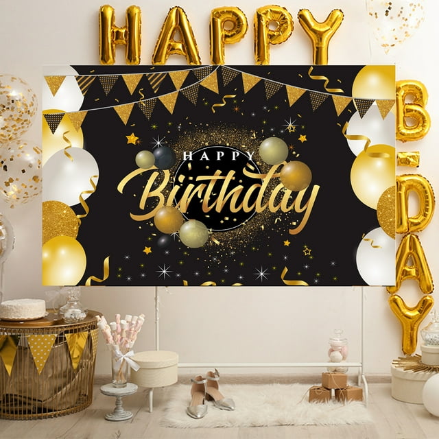 Birthday Banner Clear Printing Glitter Polyester Happy Birthday Party ...