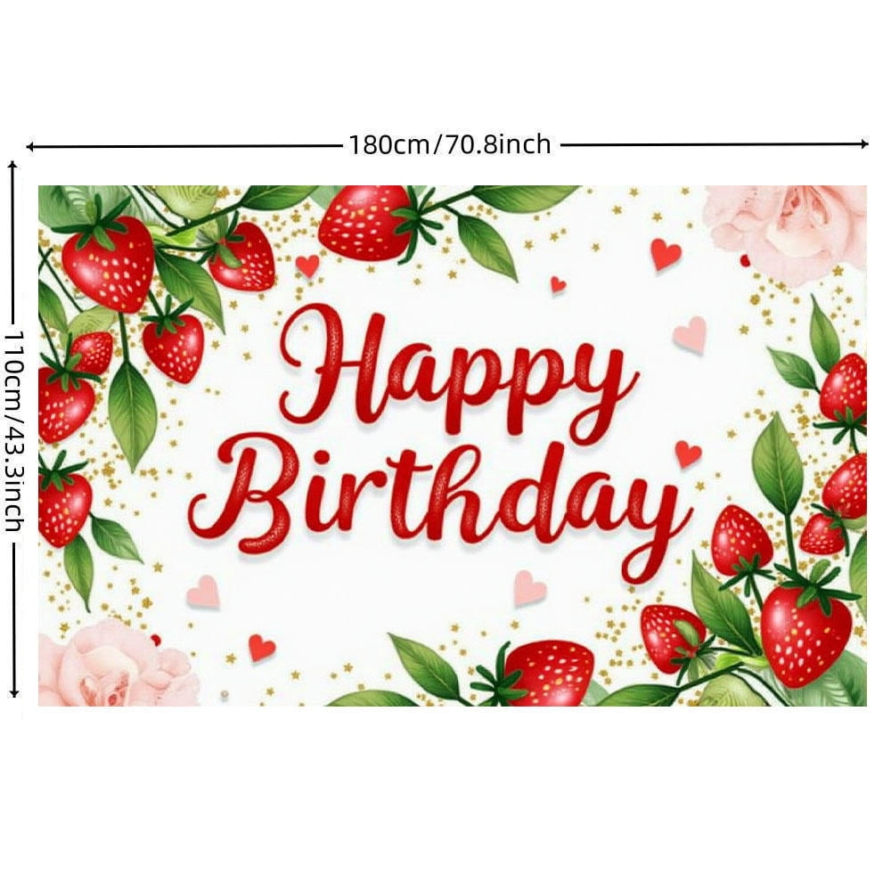 Birthday Banner Strawberry Theme Baby Shower Photography Backdrop Sweet ...