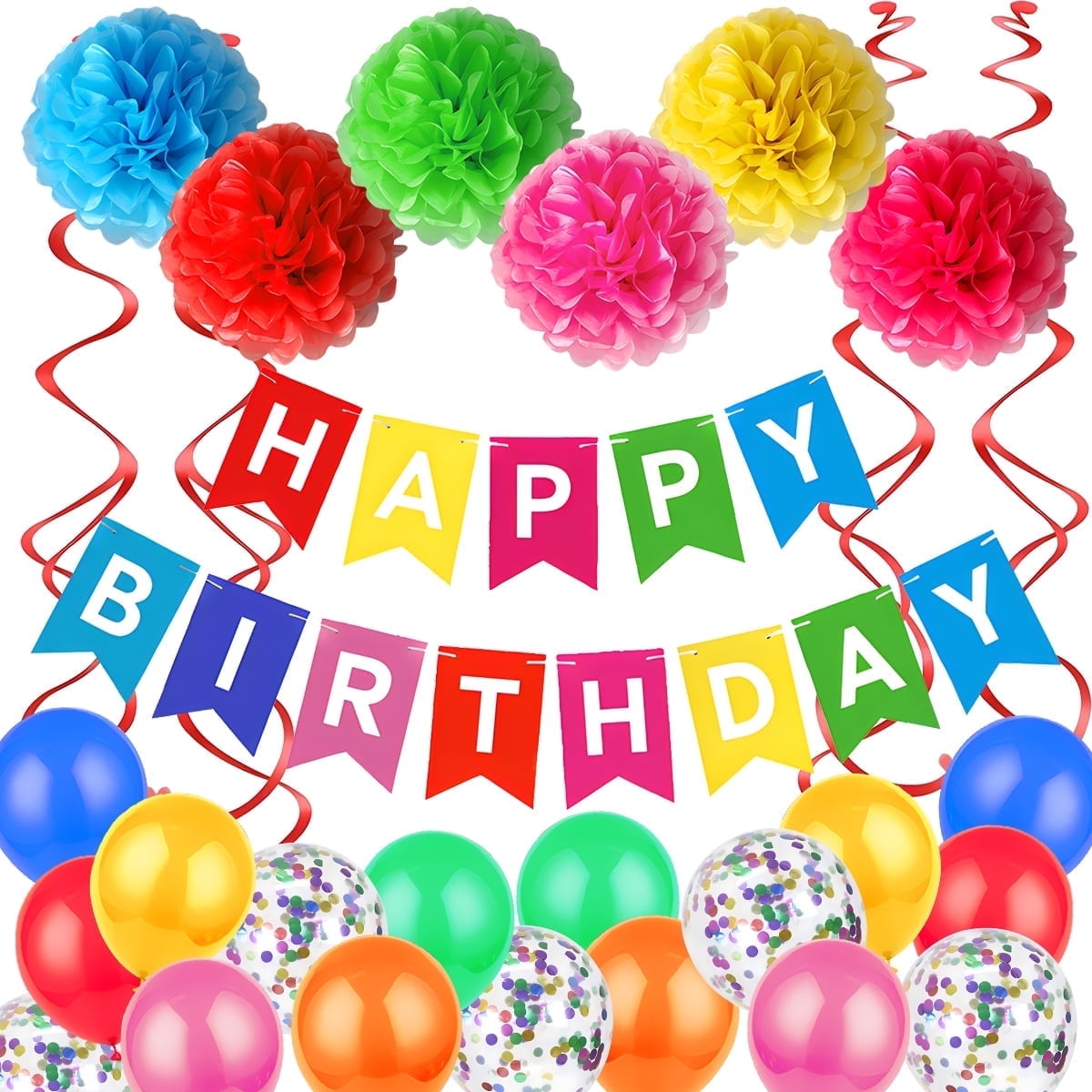 Kabuer Birthday Banner with Rainbow Decorations, Complete Party ...