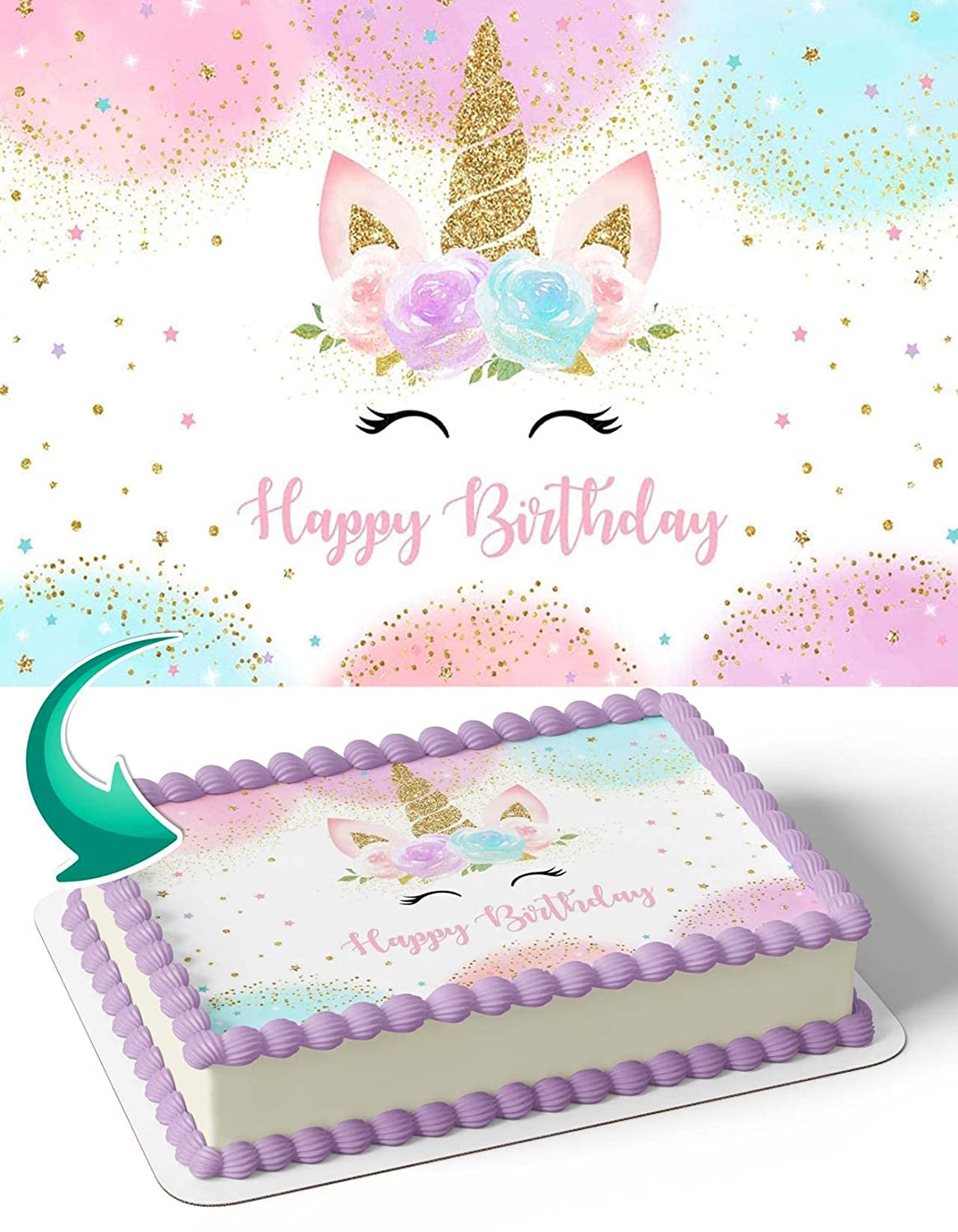 Birthday Beauty Girl JH Edible Cake Image Topper Birthday Cake Banner 1 ...
