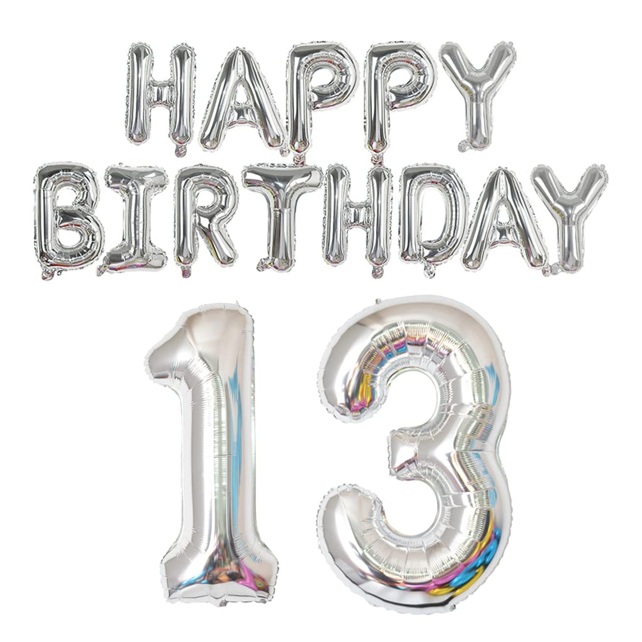 Birthday Blast Balloon Set - 40" Number 13 Balloon, 16" Happy Birthday ...