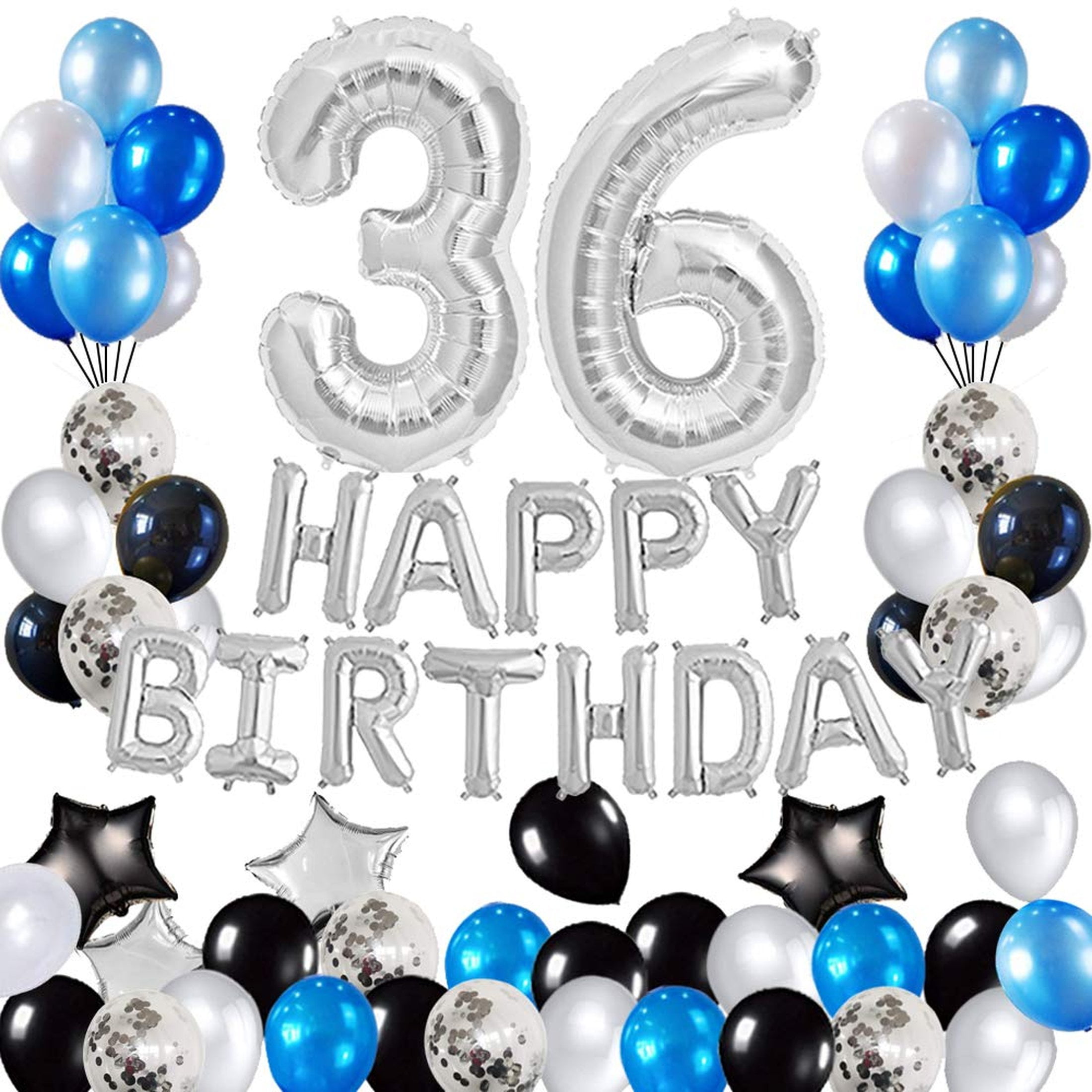 Birthday Blast Party Pack - Happy Birthday Banner, Number 36 & Star ...