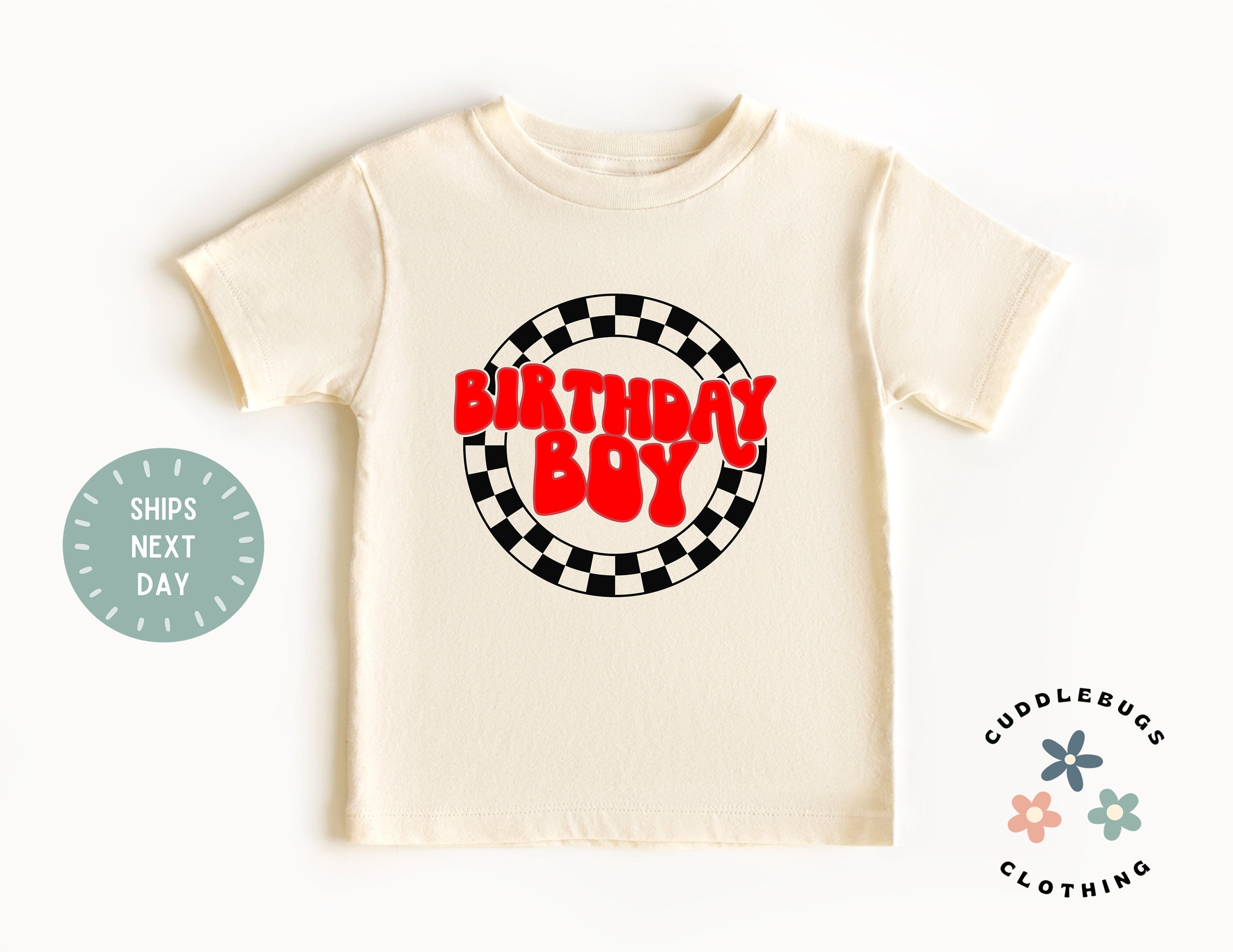 Birthday Boy Kids Tee, Retro Checkered Red And White Circle Birthday ...
