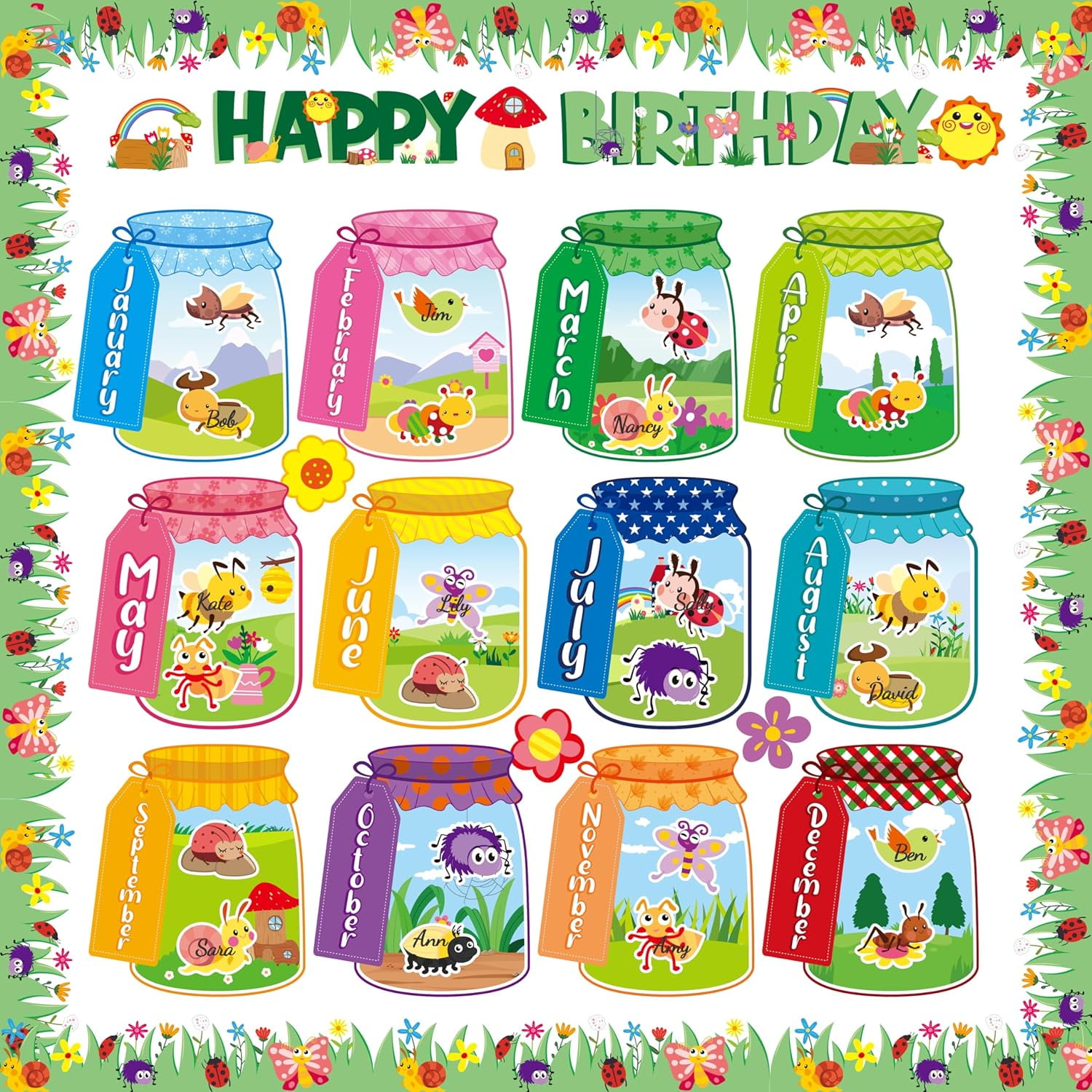 Birthday Bulletin Board Decorations - 75Pcs Bug Happy Birthday Bulletin ...