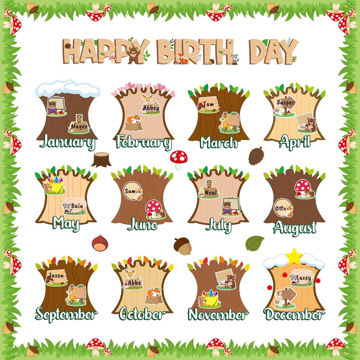 Birthday Bulletin Board Decorations - 76Pcs Back to School Woodland ...