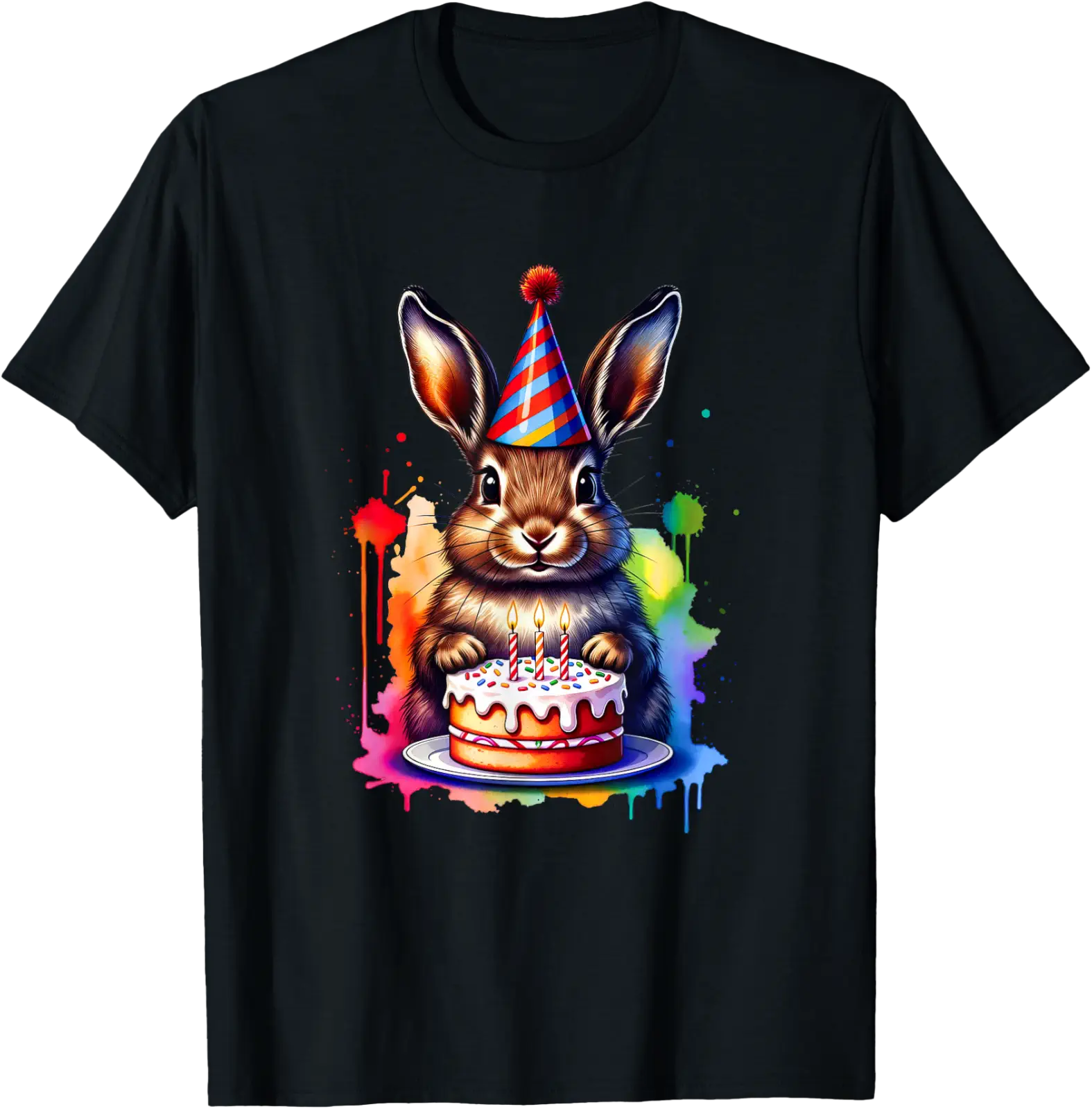 Birthday Bunny - Cute Party Hat Rabbit with Cake & Candles T-Shirt ...