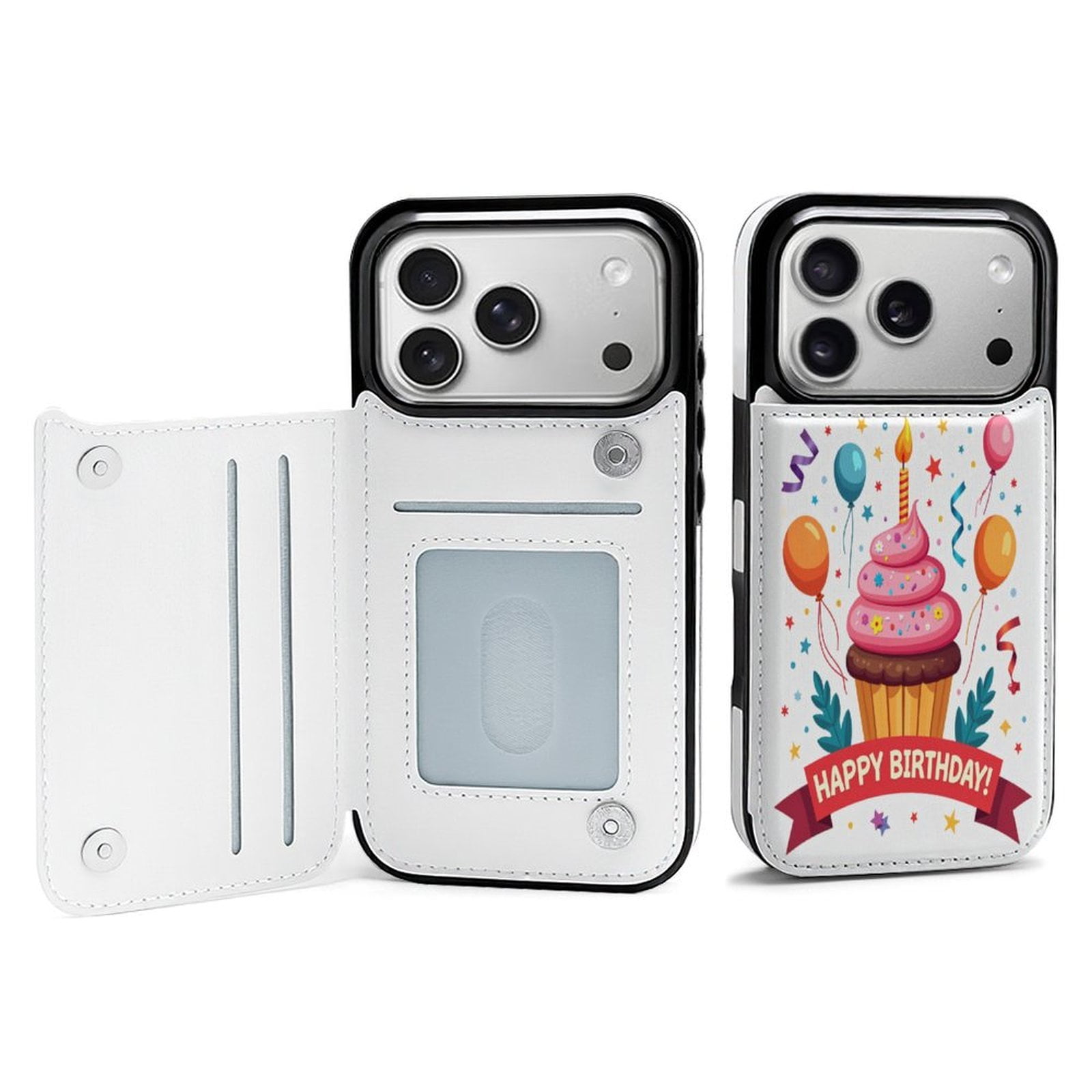 Birthday Cake Balloons Ribbon Confetti Leather Wallet Case for iPhone ...