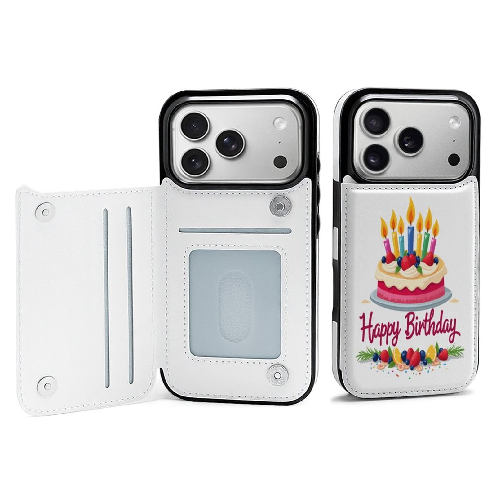 Birthday Cake Candles Berries Celebration Leather Wallet Case for ...