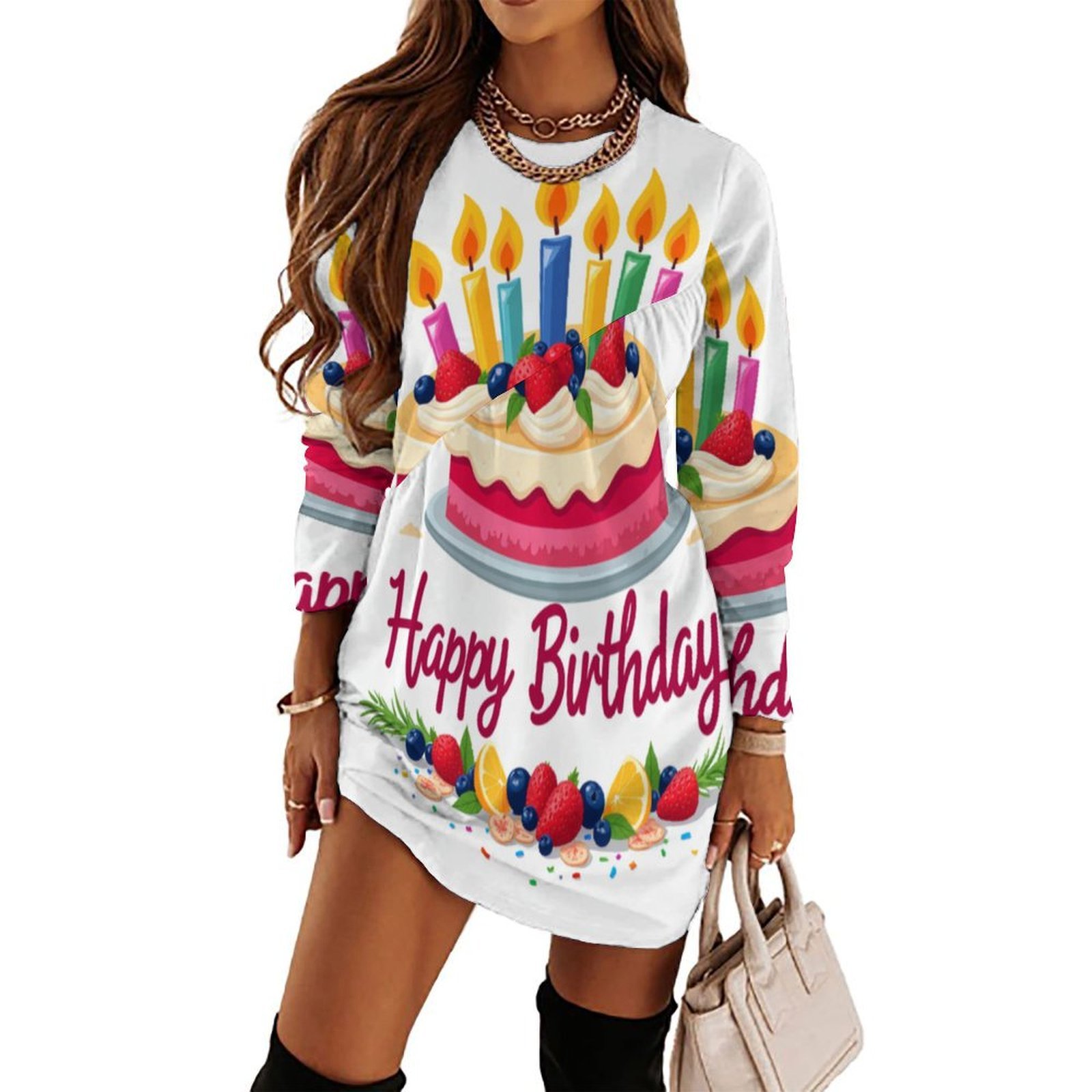 Birthday Cake Candles Berries Celebration Loose Dress Evening Dress ...