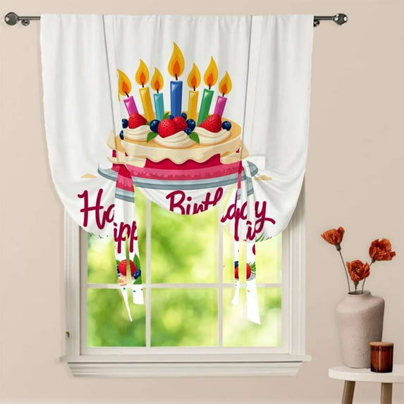 Birthday Cake Candles Berries Celebration Window Curtain for Living ...