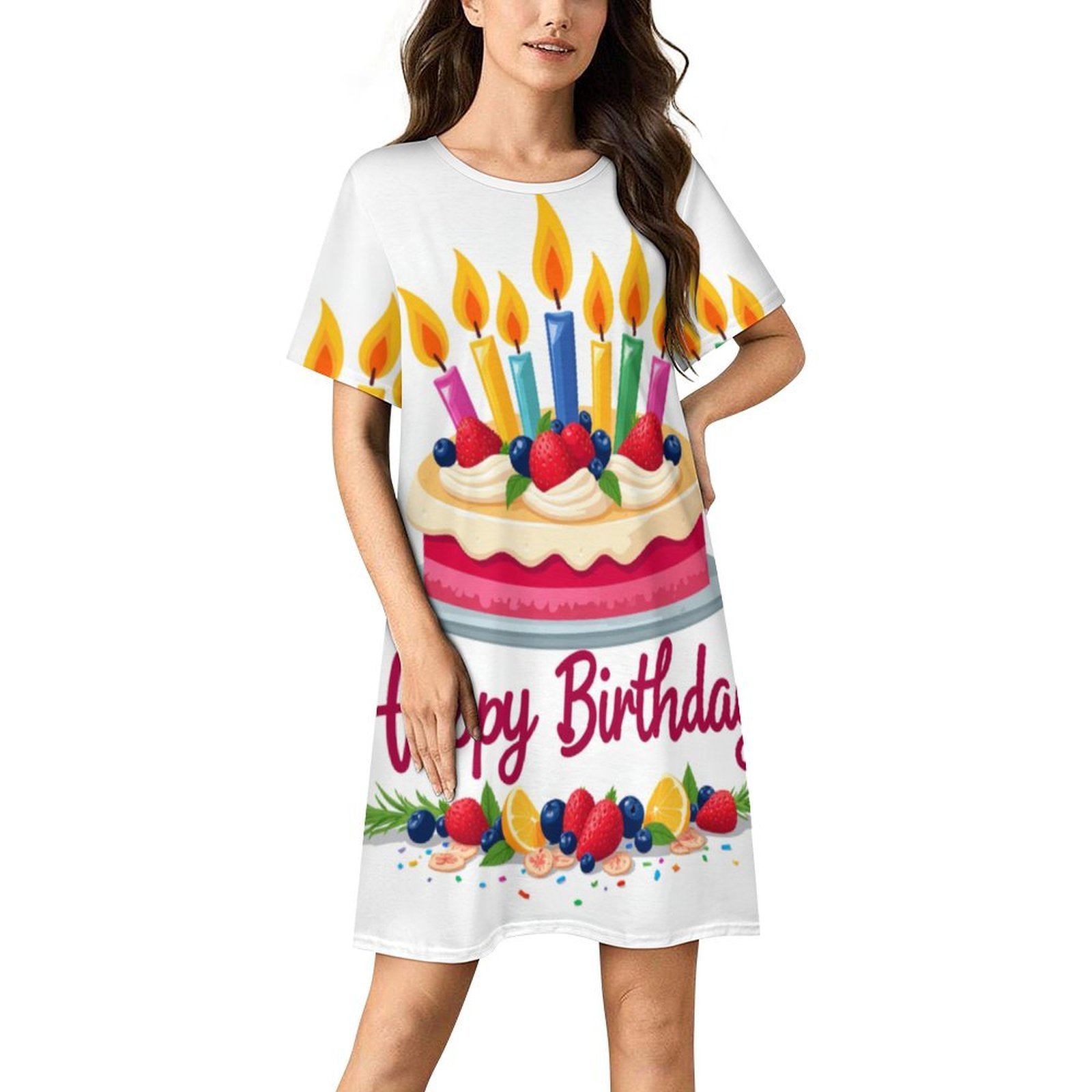 Birthday Cake Candles Berries Celebration Women Nightgown Sleepwear ...