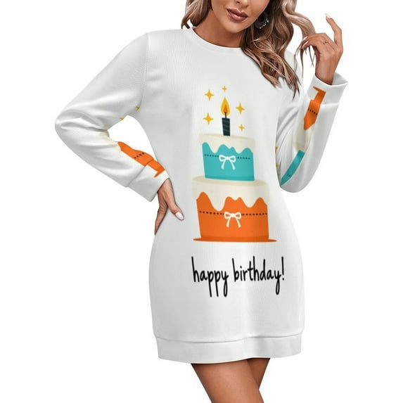 Birthday Cake Celebration Illustration Simple Women Elegant Long Sleeve ...