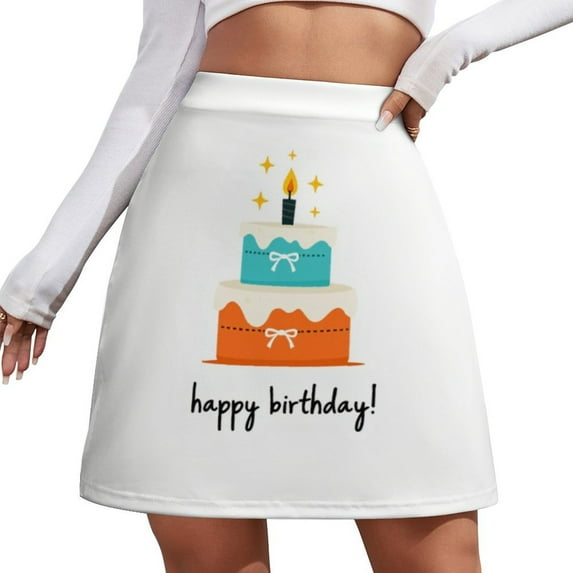 Birthday Cake Celebration Illustration Simple Women's High Waist Skirt ...