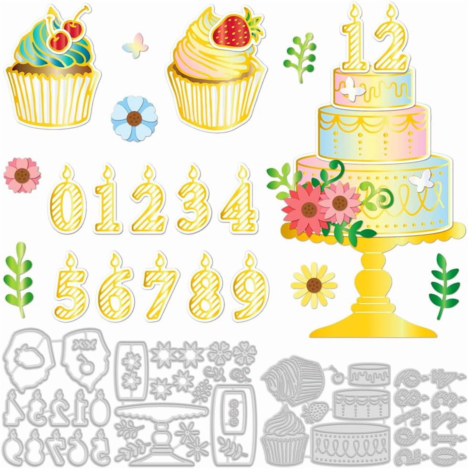 Birthday Cake Flowers Metal Cutting Dies and Hot Foil Plate Birthday ...