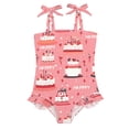 Birthday Cake Pattern Girls' One-Piece Swimsuit Bowknot Tie Shoulder ...