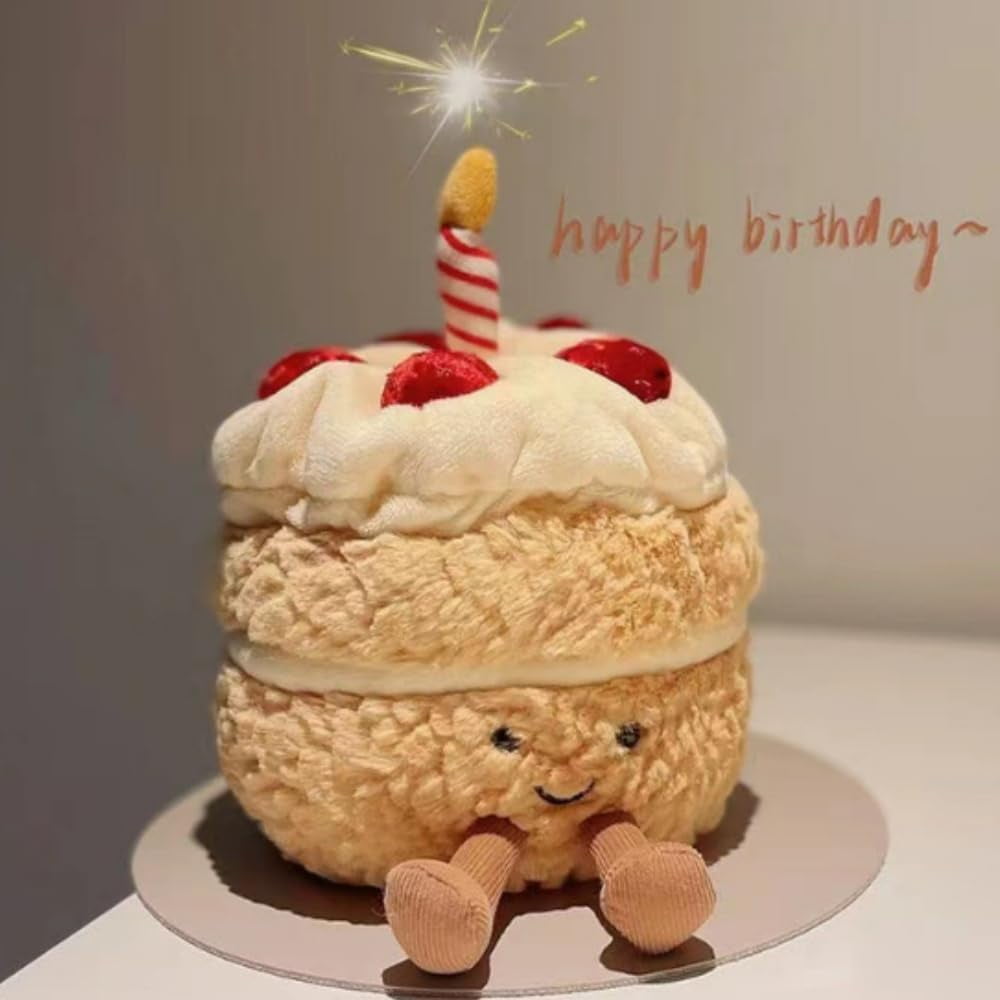 Birthday Cake Plush Pillow - Soft and Funny Food Plushie Toy with Cute ...