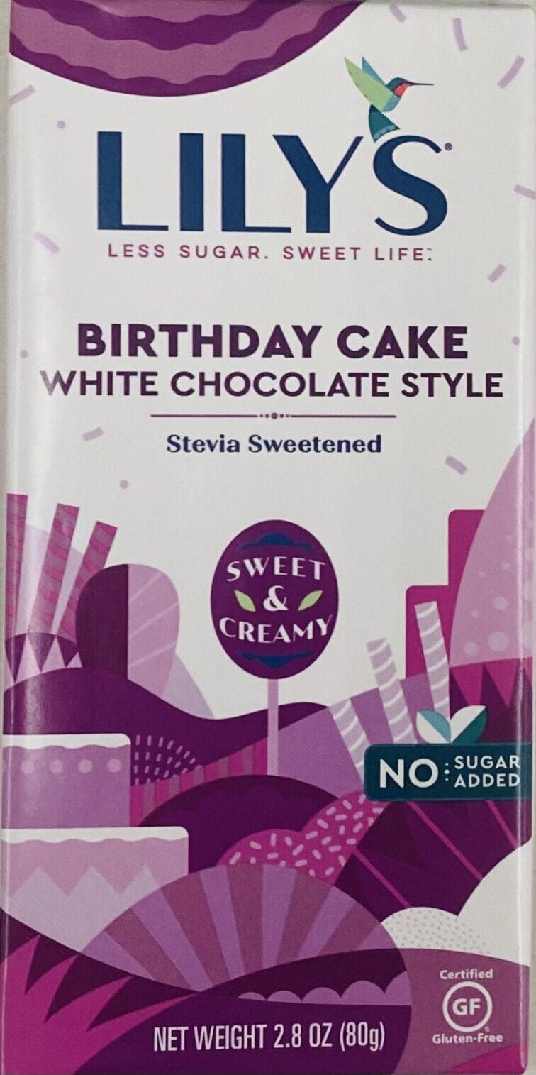 Birthday Cake STEVIA SWEETENED White Chocolate 2.8 oz Candy Bar ...