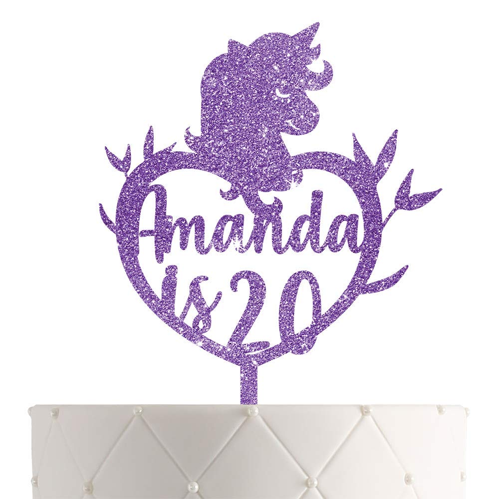 Birthday Cake Topper With Name Date (Design 02, Purple Glitter ...