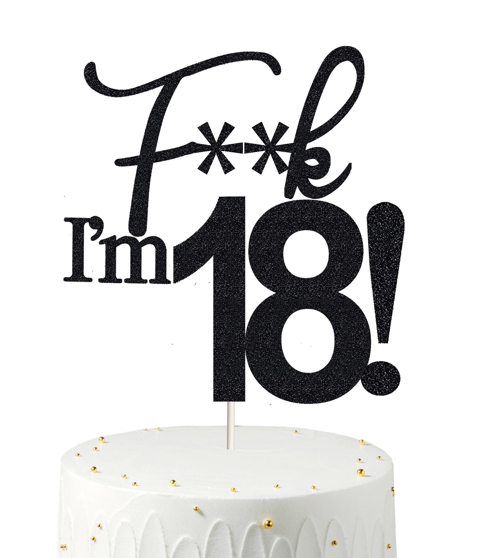 Birthday Cake Toppers-Black PriNst Glitter, Eighteen Cake Topper, 18 ...