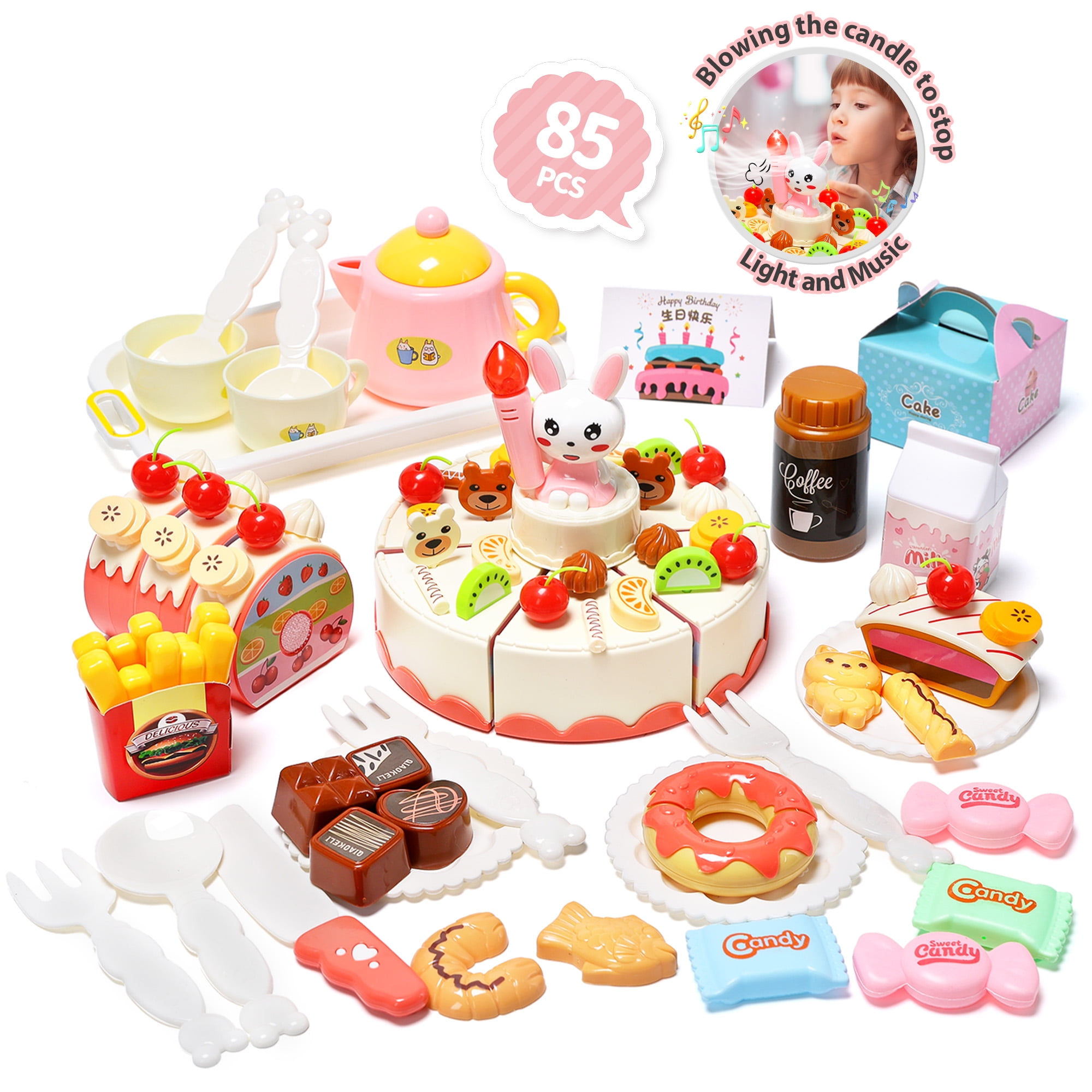 Mundo Toys 85-Piece DIY Birthday Cake Toy Set with LED Lights, Music ...