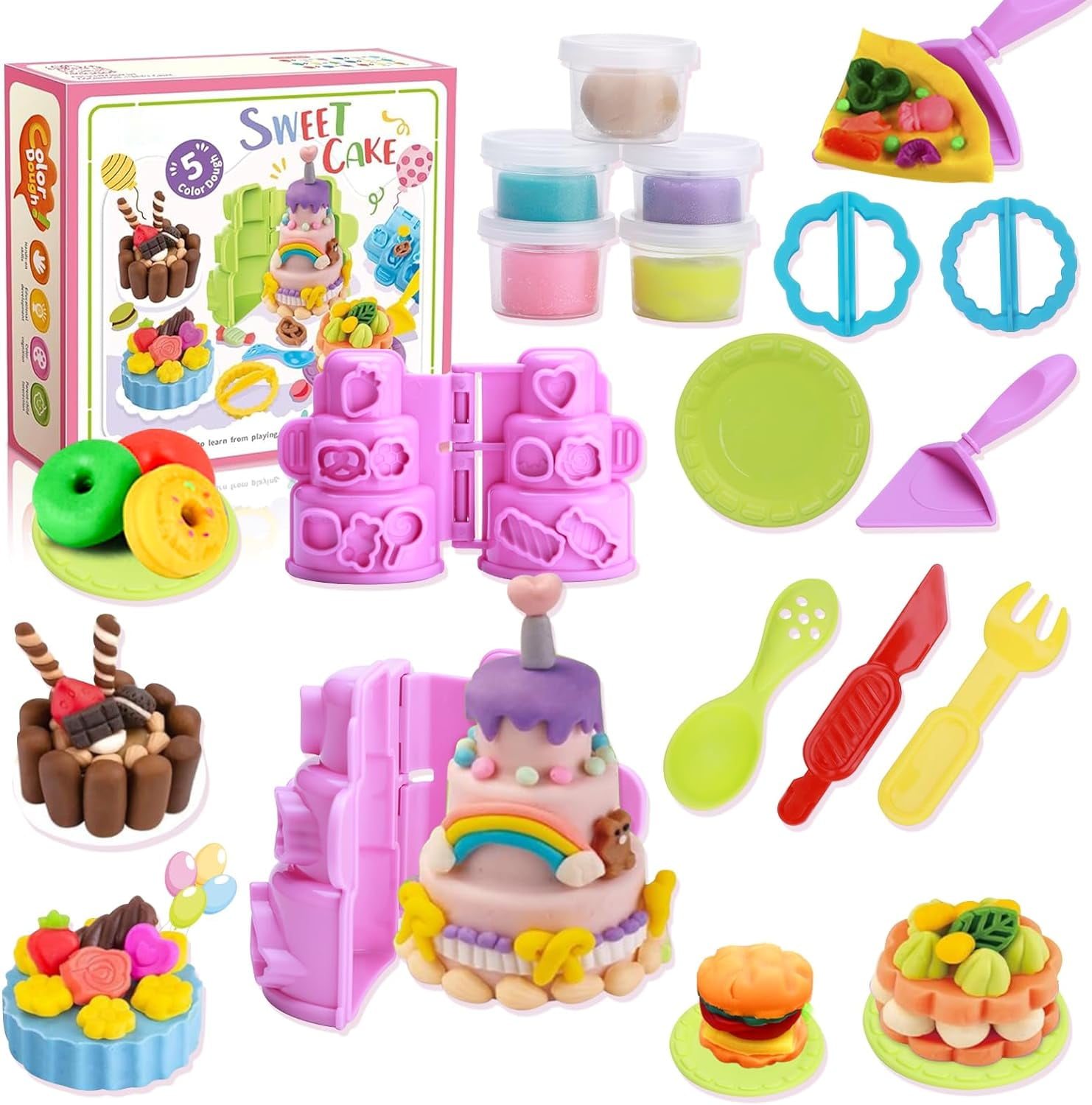 Birthday Cake Toys Set Color Dough , Kitchen Creations Tools Kit, Food Cookies Accessories ...