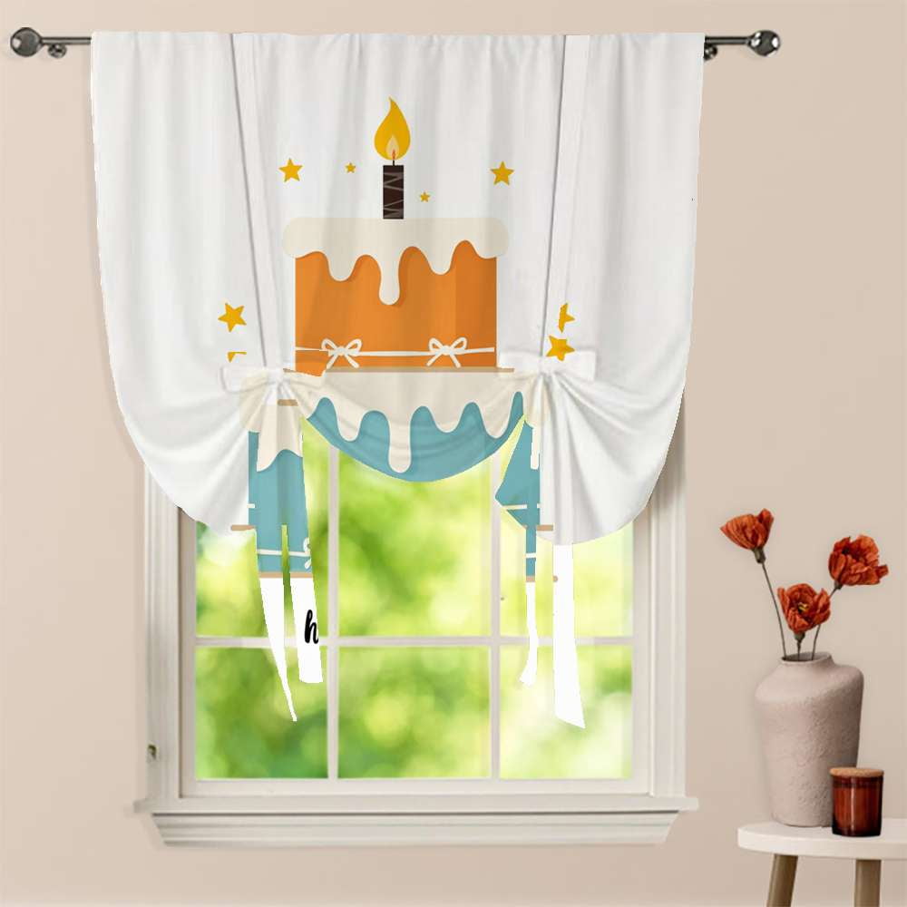 Birthday Cake With Candle Window Curtain for Living Room Roman Curtain ...