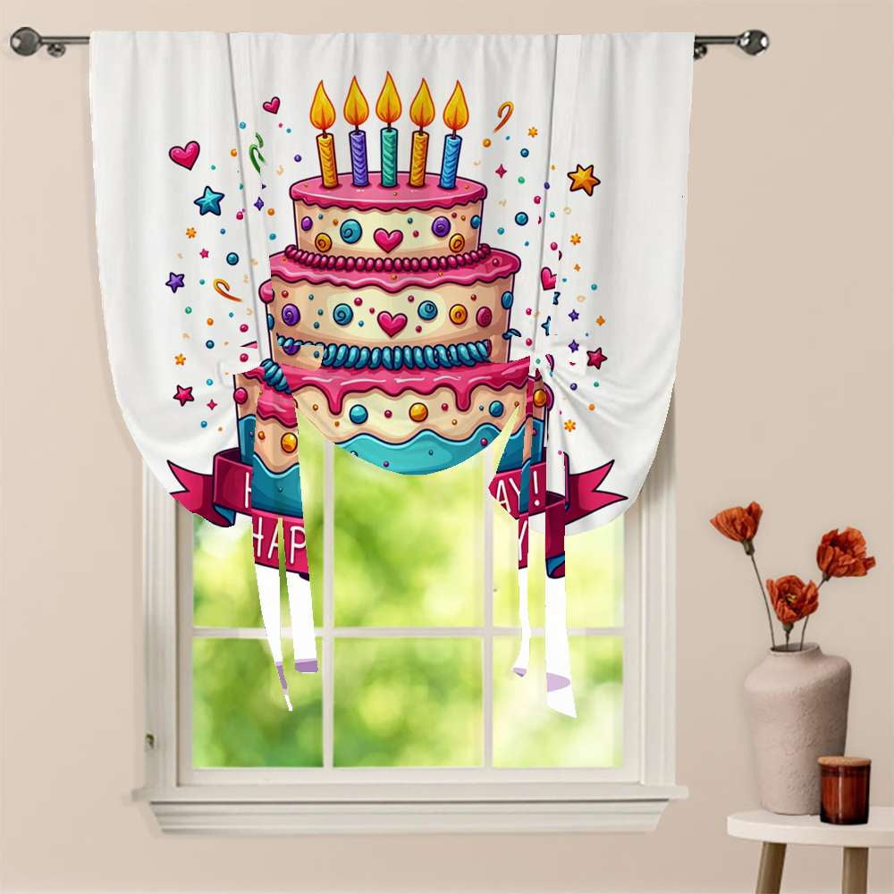 Birthday Cake With Candles Ablaze Window Curtain for Living Room Roman ...
