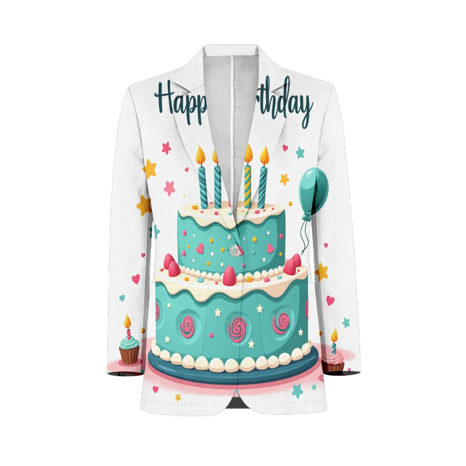 Birthday Cake With Candles And Balloon Men Blazers Slim Clothing Summer ...
