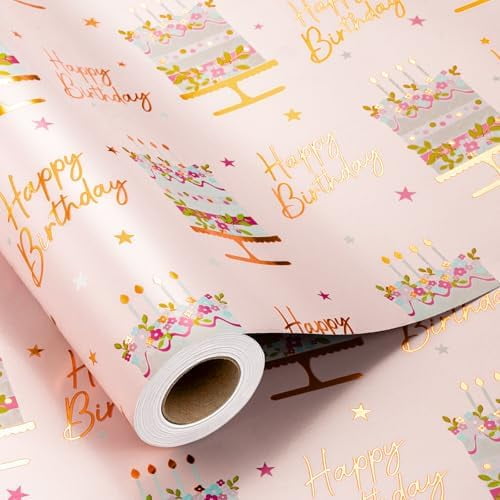 Birthday Cake Wrapping Paper Roll - 17 Inch X 16.5 Ft - Celebration ...