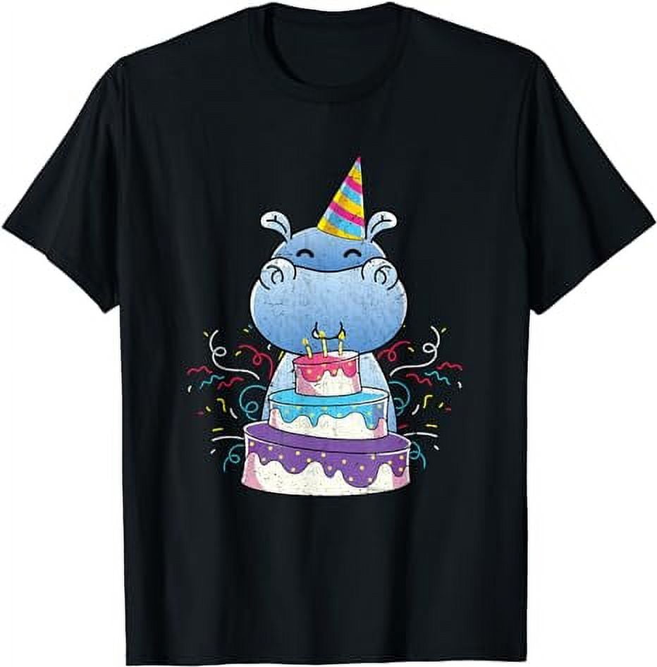 Birthday Cake Zoo Animal Hippo Celebration Party Birthday T-Shirt ...