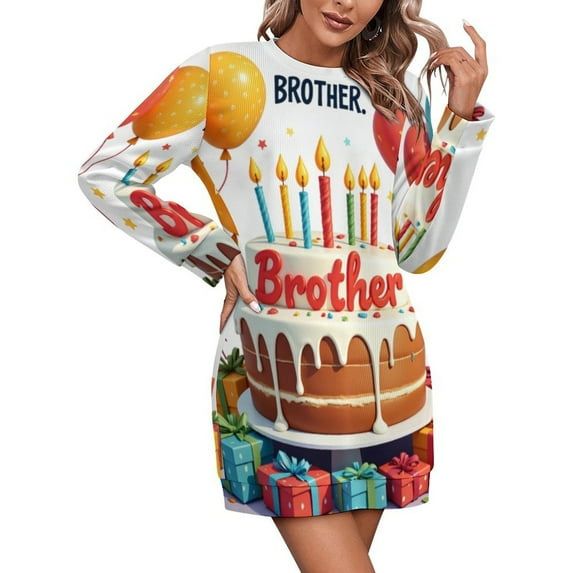 Birthday Cake for A Brother Women Elegant Long Sleeve Warm Dress Autumn ...
