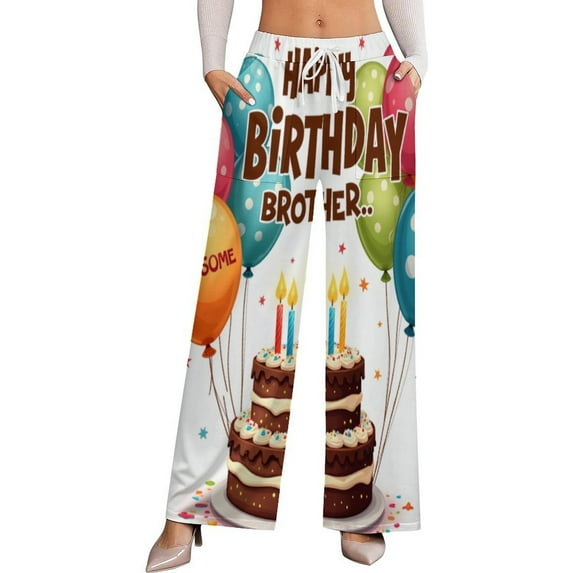 Birthday Cake for Awesome Brother Women's Casual Wide Leg Pants Comfort ...