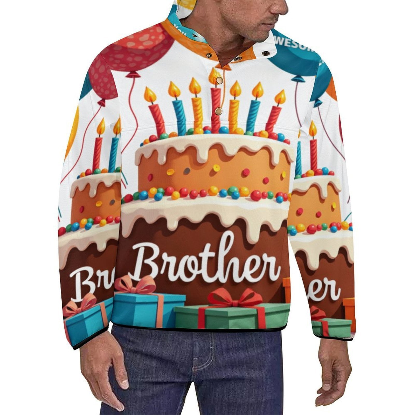 Birthday Cake for Your Brother Men's Stand Collar Sweater Long Sleeve ...