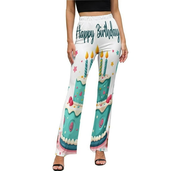 Birthday Cake with Candles And Balloon High Waisted Casual Flared ...
