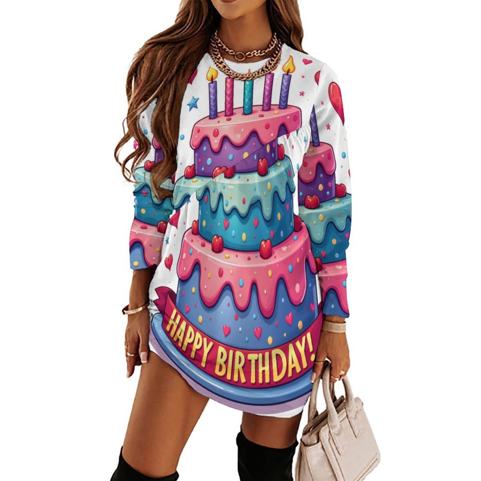 Birthday Cake with Candles Loose Dress Evening Dress Summer Dresses for ...