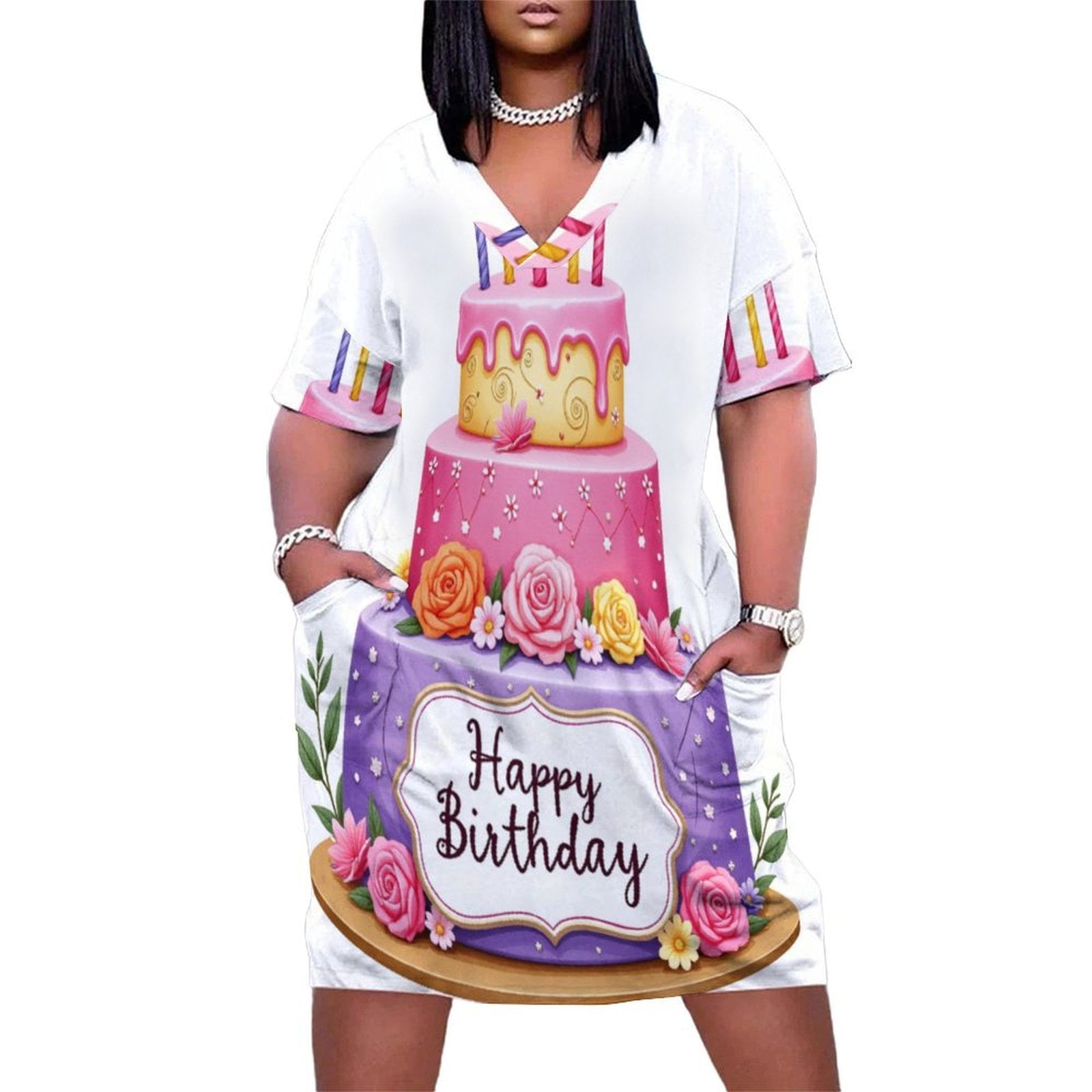 Birthday Cake with Candles Loose Pocket Dress Dresses Summer Summer ...