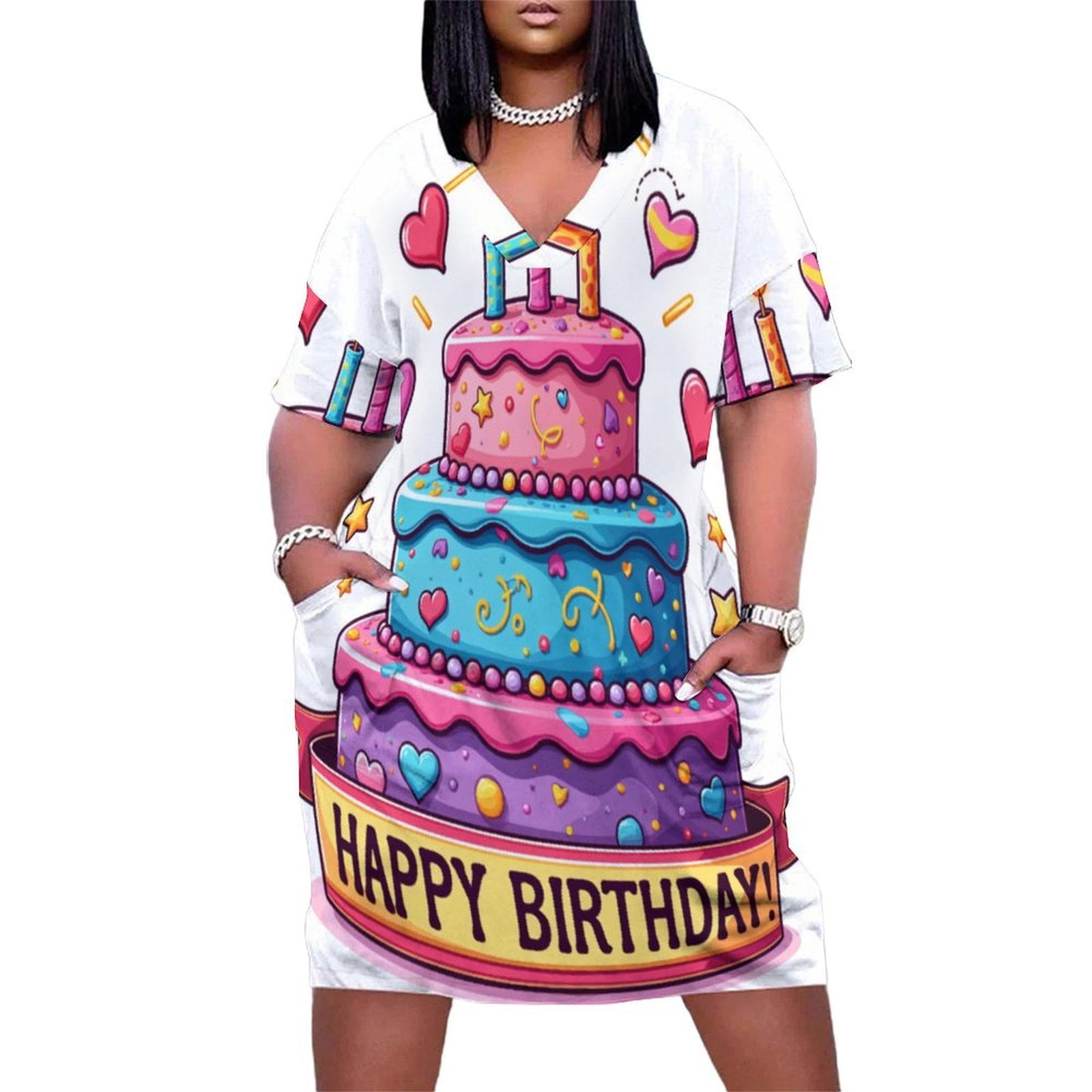 Birthday Cake with Candles Loose Pocket Dress Dresses Summer Summer ...