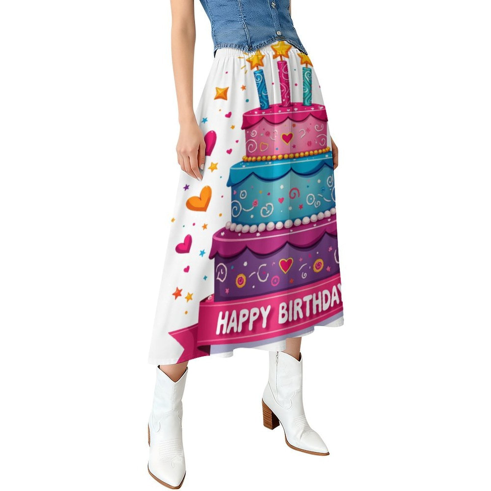 Birthday Cake with Candles Women High Waist Midi Skirt Elegant Midi ...