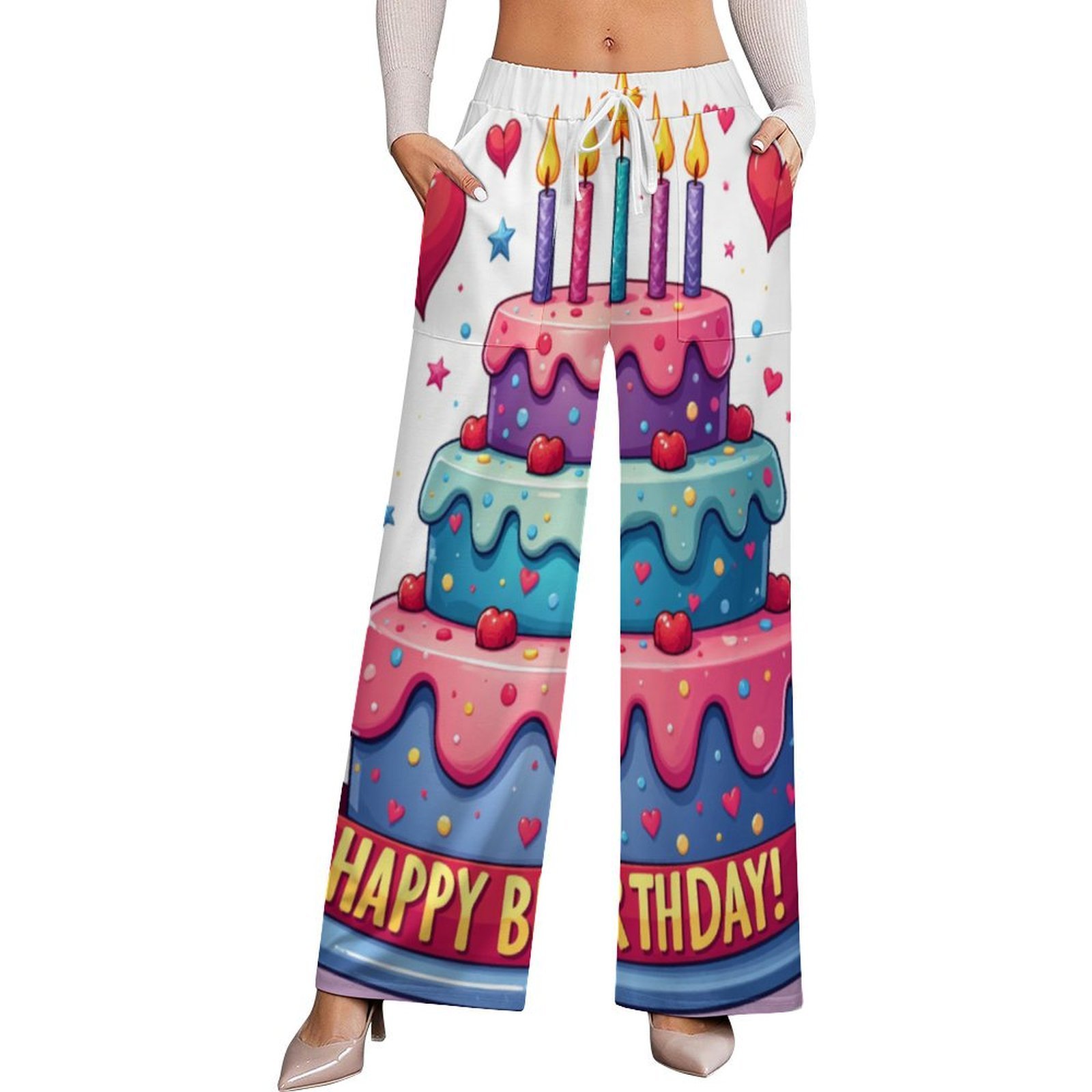 Birthday Cake with Candles Women's Casual Wide Leg Pants Comfort ...
