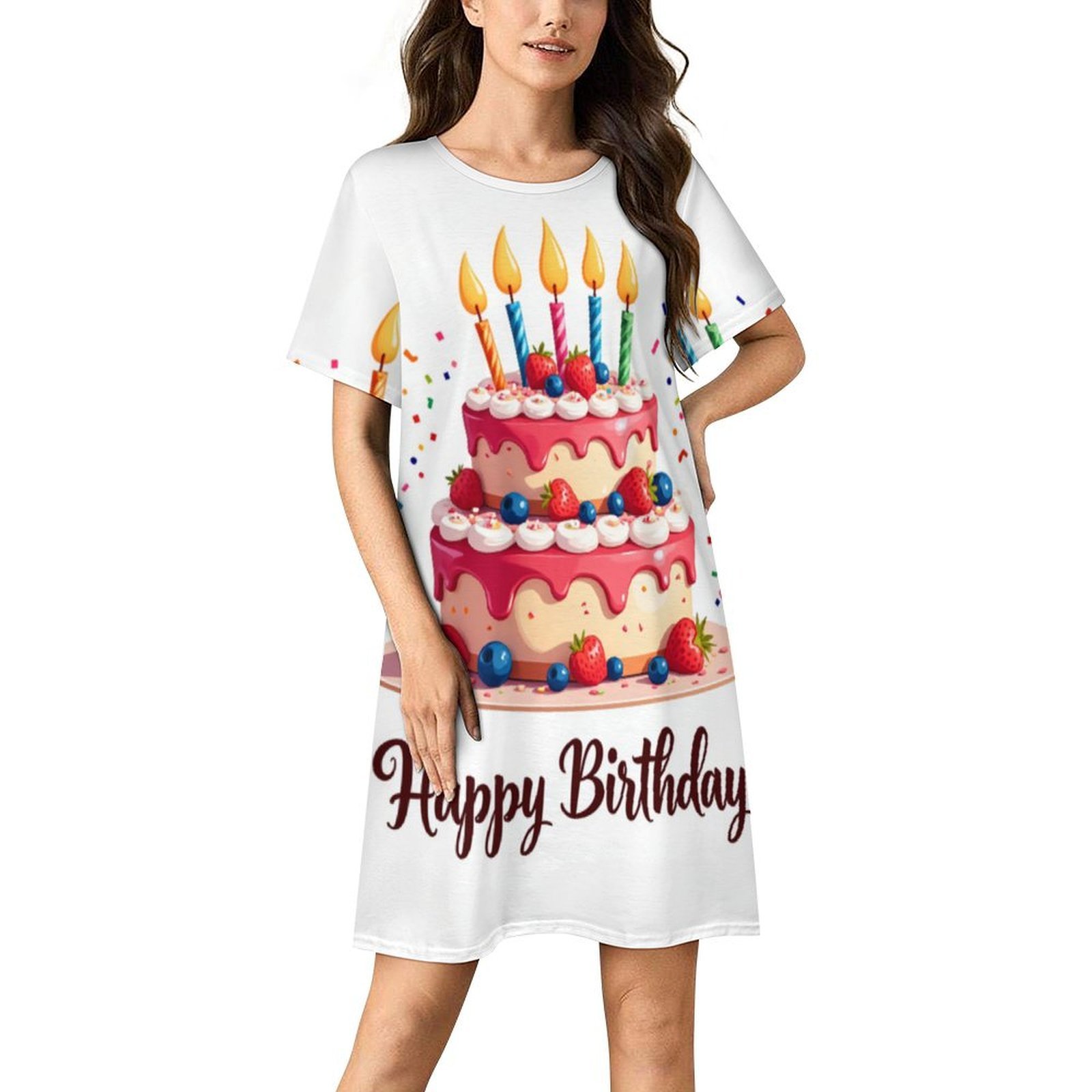 Birthday Cake with Candles on Top Women Nightgown Sleepwear Short ...