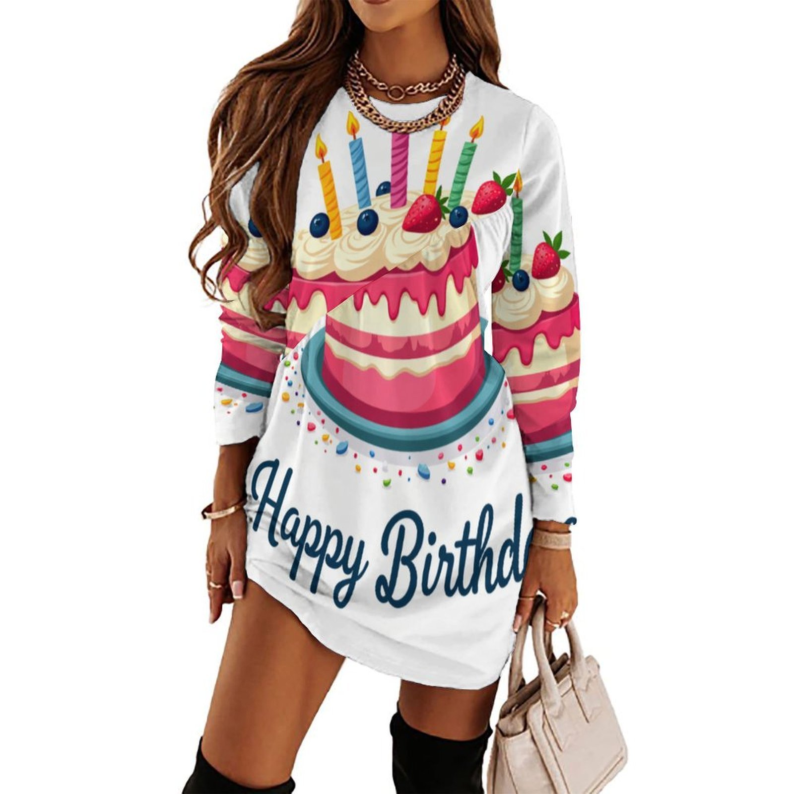 Birthday Cake with Lit Candles Loose Dress Evening Dress Summer Dresses ...