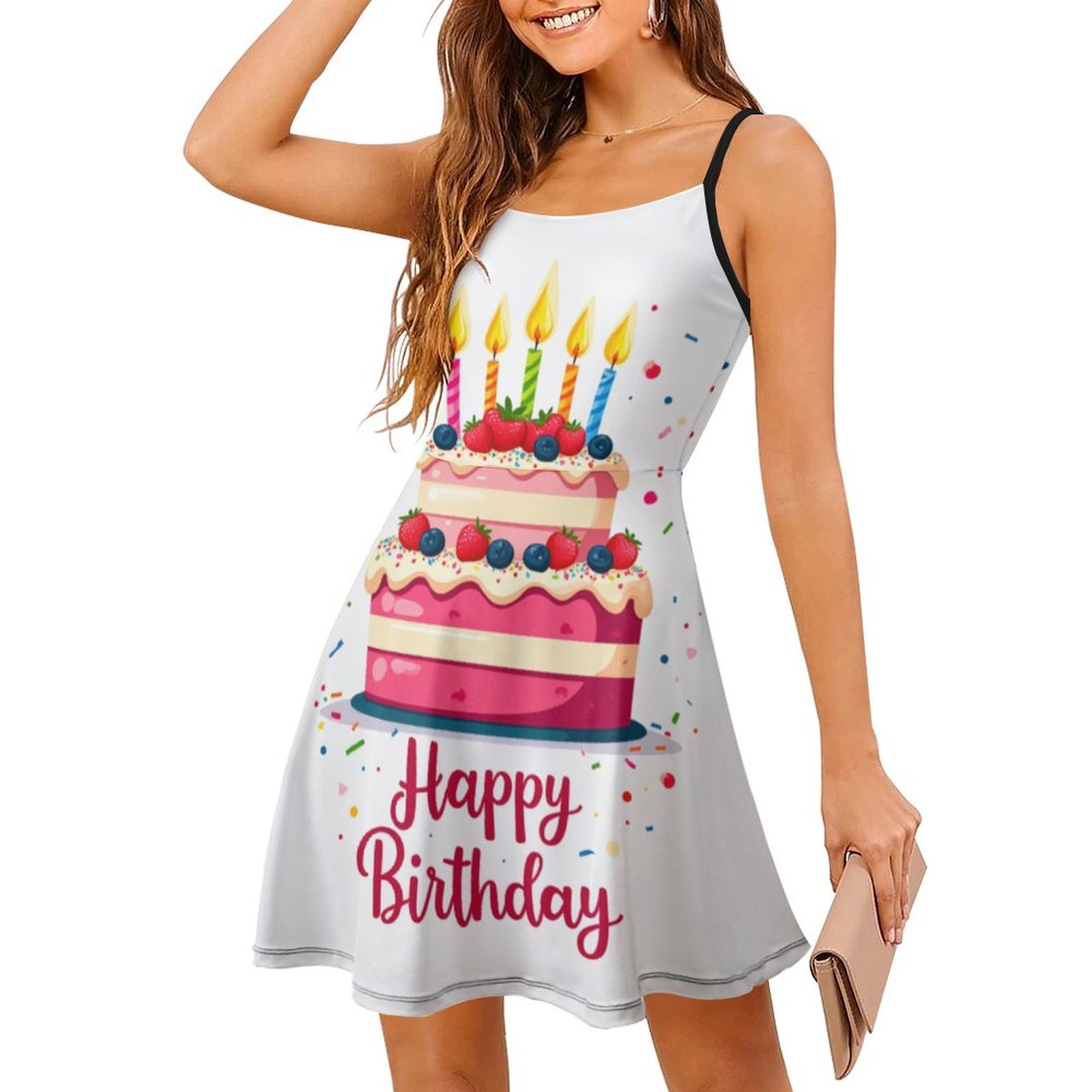 Birthday Cake with Lit Candles Slip Dress Dress Summer Elegant Women's ...