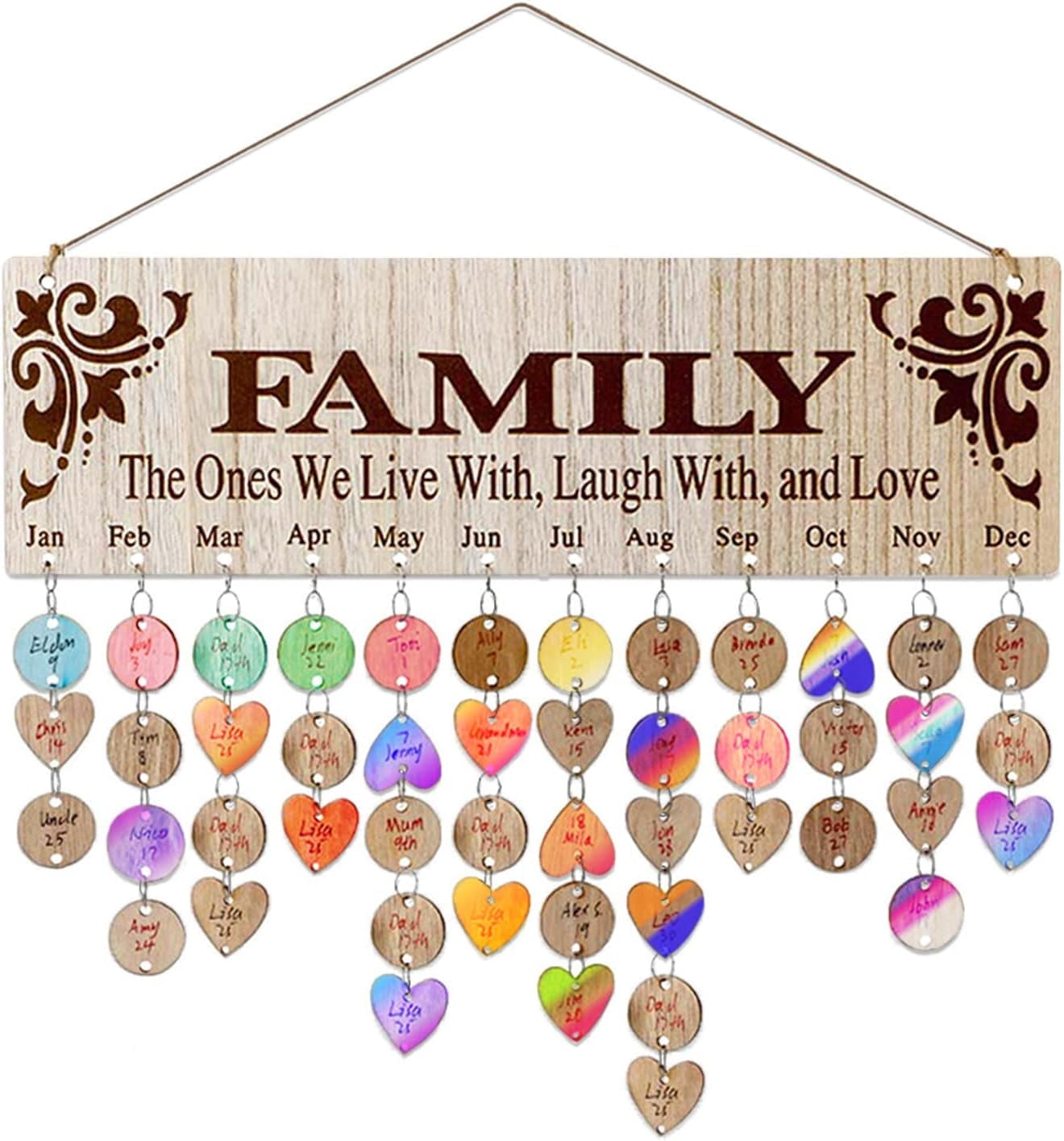 Birthday Calendar Wall Hanging with Tags (100 Pcs Heart and Disc Shape ...