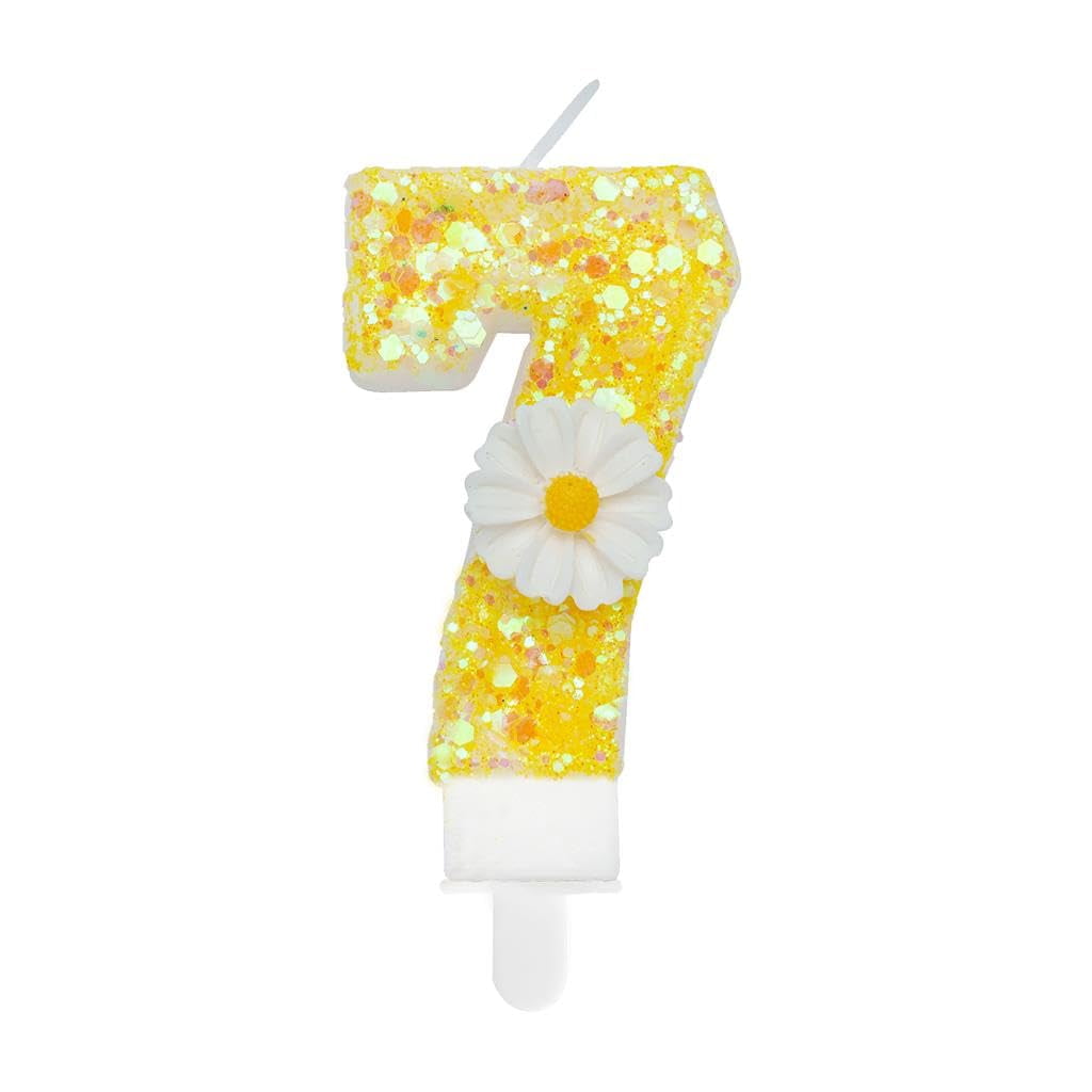 Birthday Candle 7,EGSC Yellow Flower Number 7 Candle for Cake Theme ...