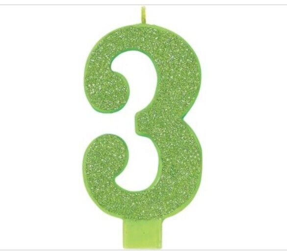 Birthday Candle Large Num Glitter Candle #3 - Green - Walmart.com